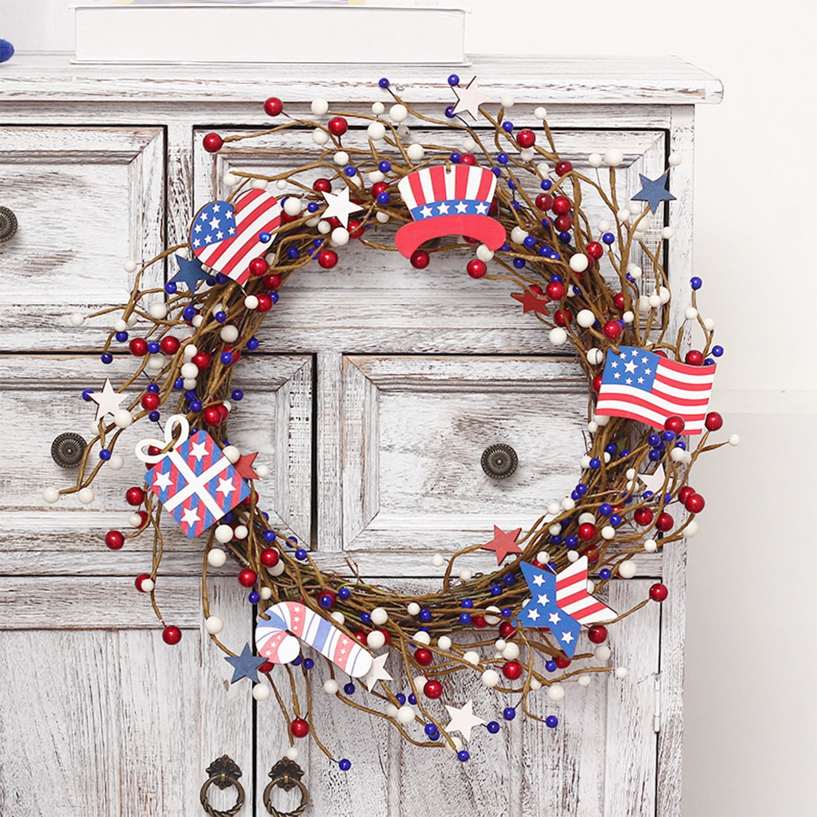 Patriotic Independence Day Flag Wreath - Handcrafted Red White Blue ...