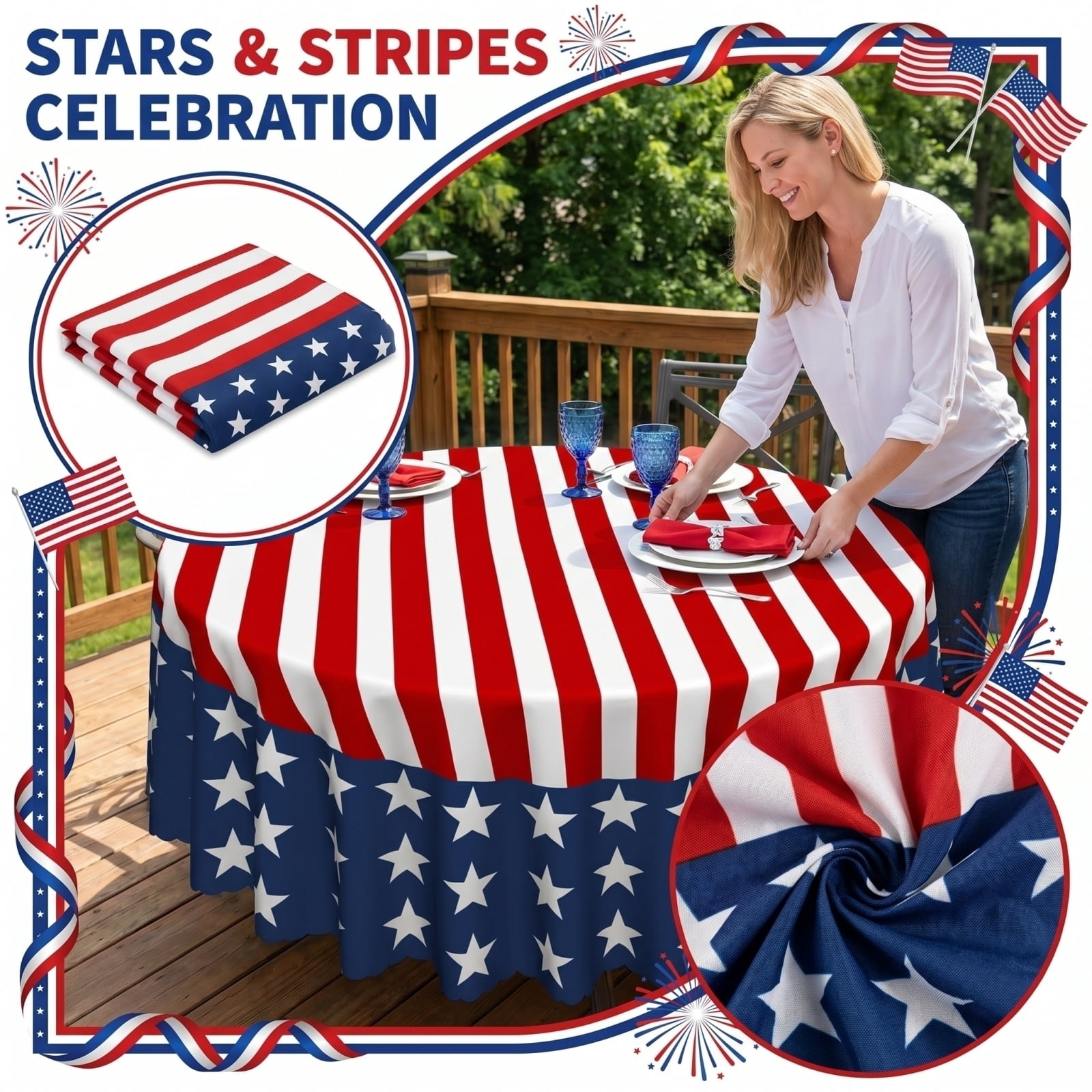 Patriotic Independence Day Round Tablecloth - 2026 USA 250th ...