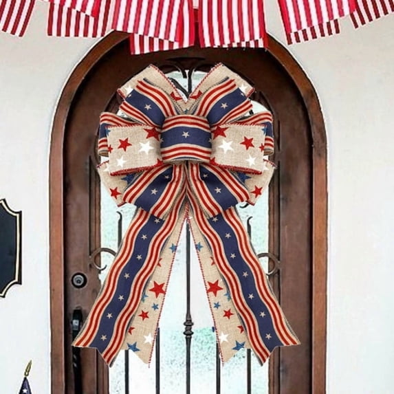 Patriotic LED Bow for Front Door Wreath Decor with American Flag Design ...
