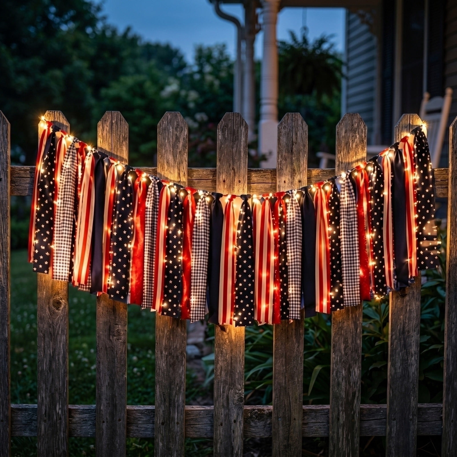 Patriotic Lighted Ribbon Garland, 98.42 Inch Independence Day Decor ...