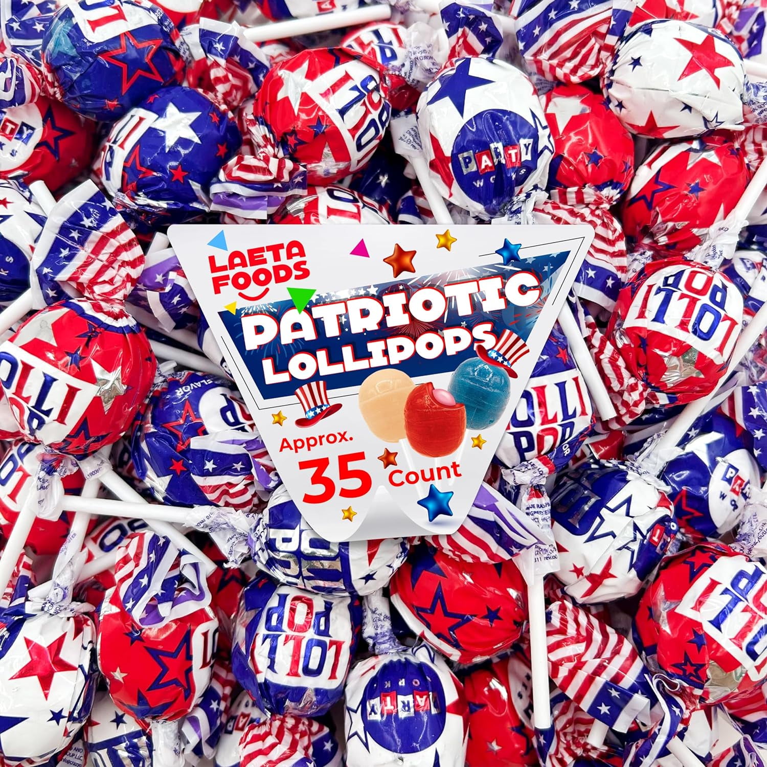 Patriotic Lollipops Candy - Blue Raspberry, Cherry, Vanilla Flavors ...