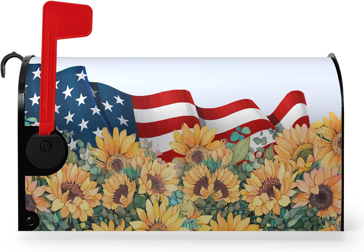 Patriotic Mailbox Cover Magnetic Sunflower America USA Flag Mailbox Wrap July 4th Letterbox ...