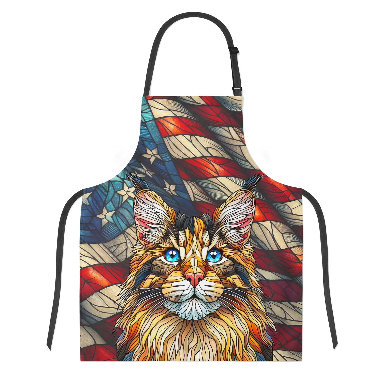 Patriotic Maine Coon Stained Glass Portrait American Flag Apron Cat ...