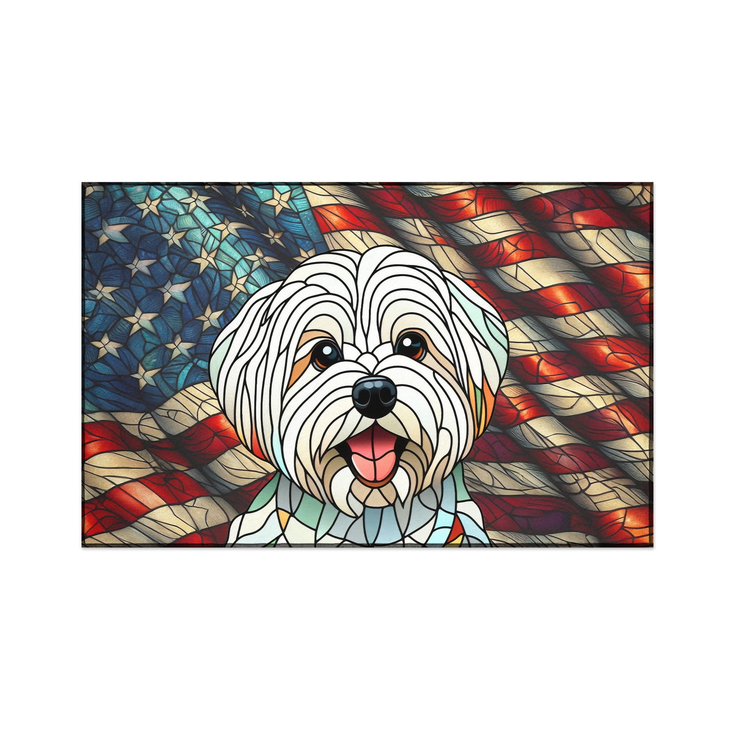 Patriotic Maltese Stained Glass Portrait American Flag Indoor Rug ...