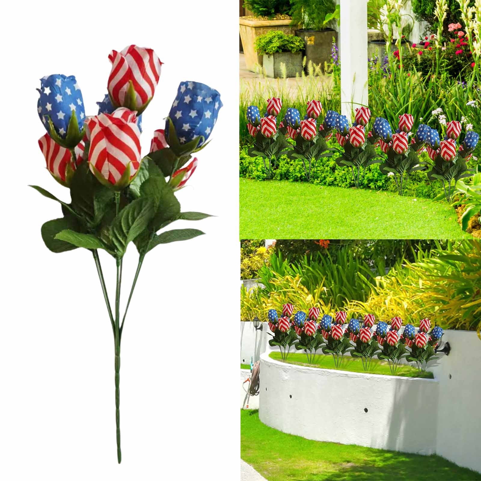 Patriotic Memorial Bouquet, 2025 New Artificial Blooming Rose, Thank ...