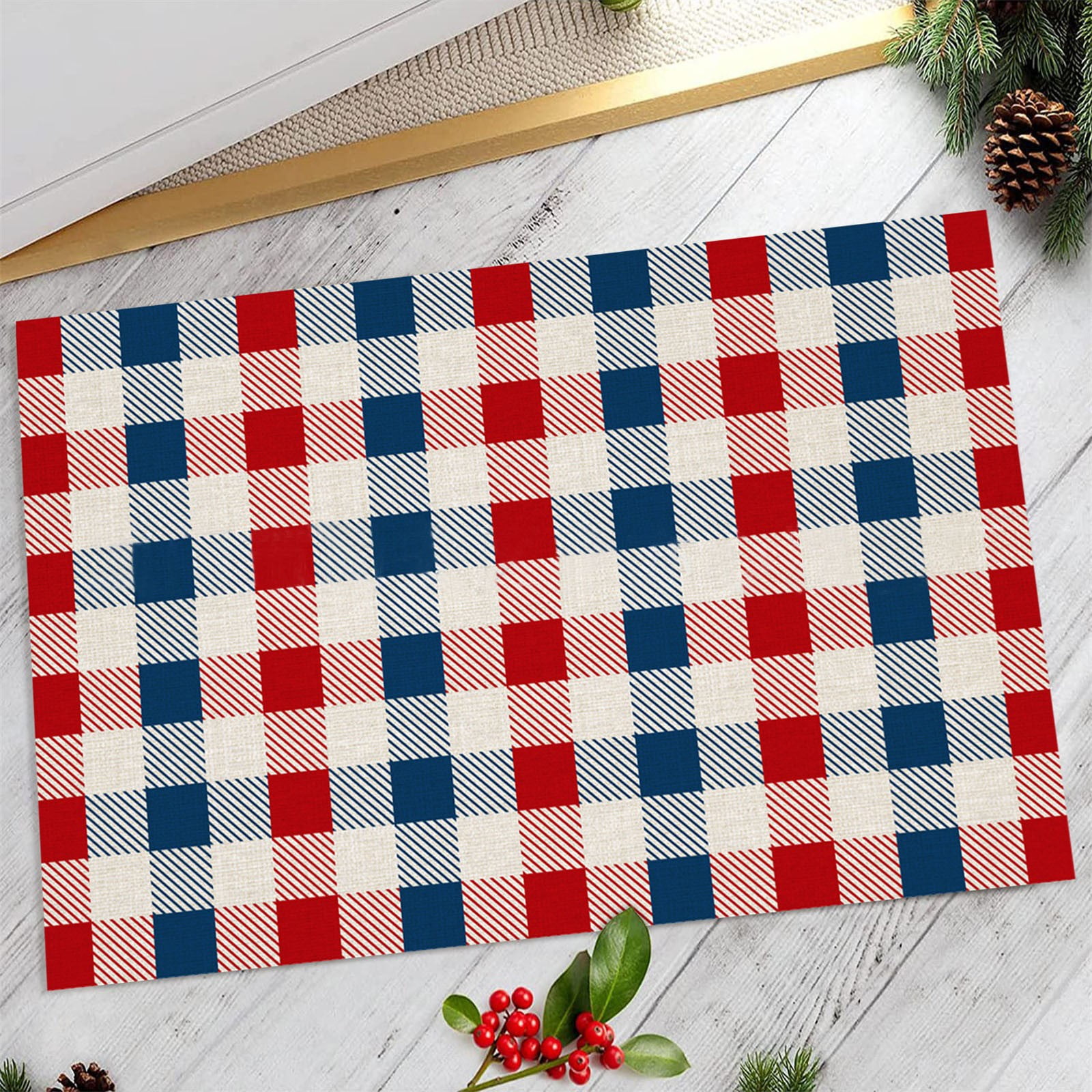 Patriotic Memorial Day Door Mat Red, White and Blue Check Door Mats 18 ...