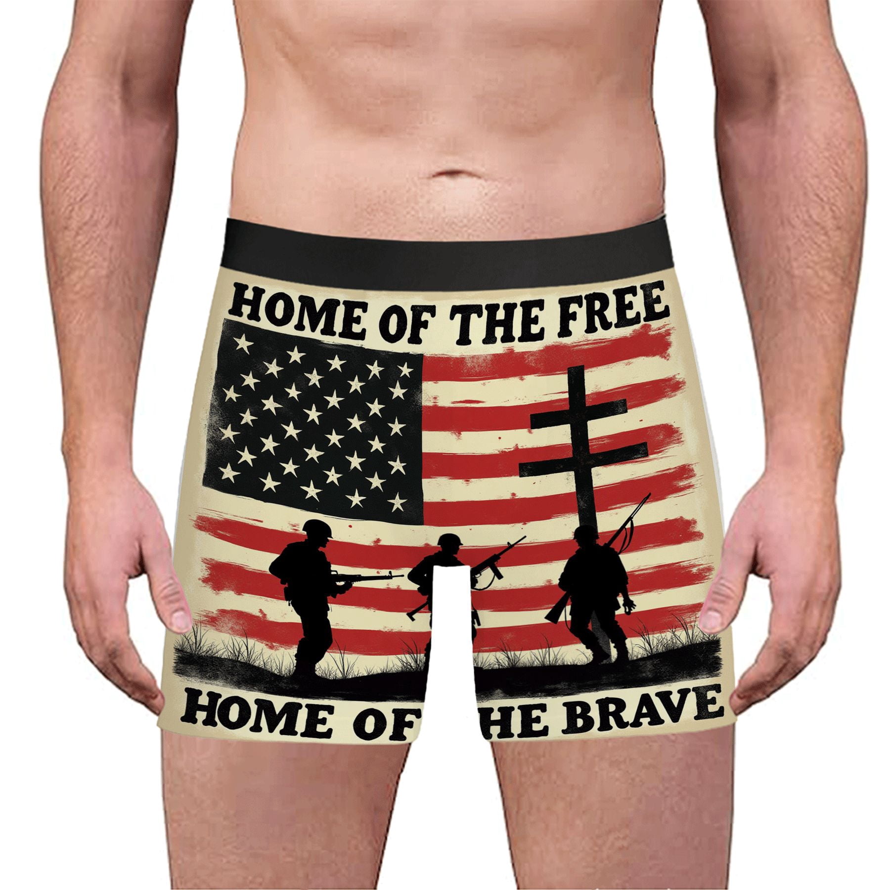 Patriotic Men's Boxer Briefs - American Flag Design with Silhouetted ...