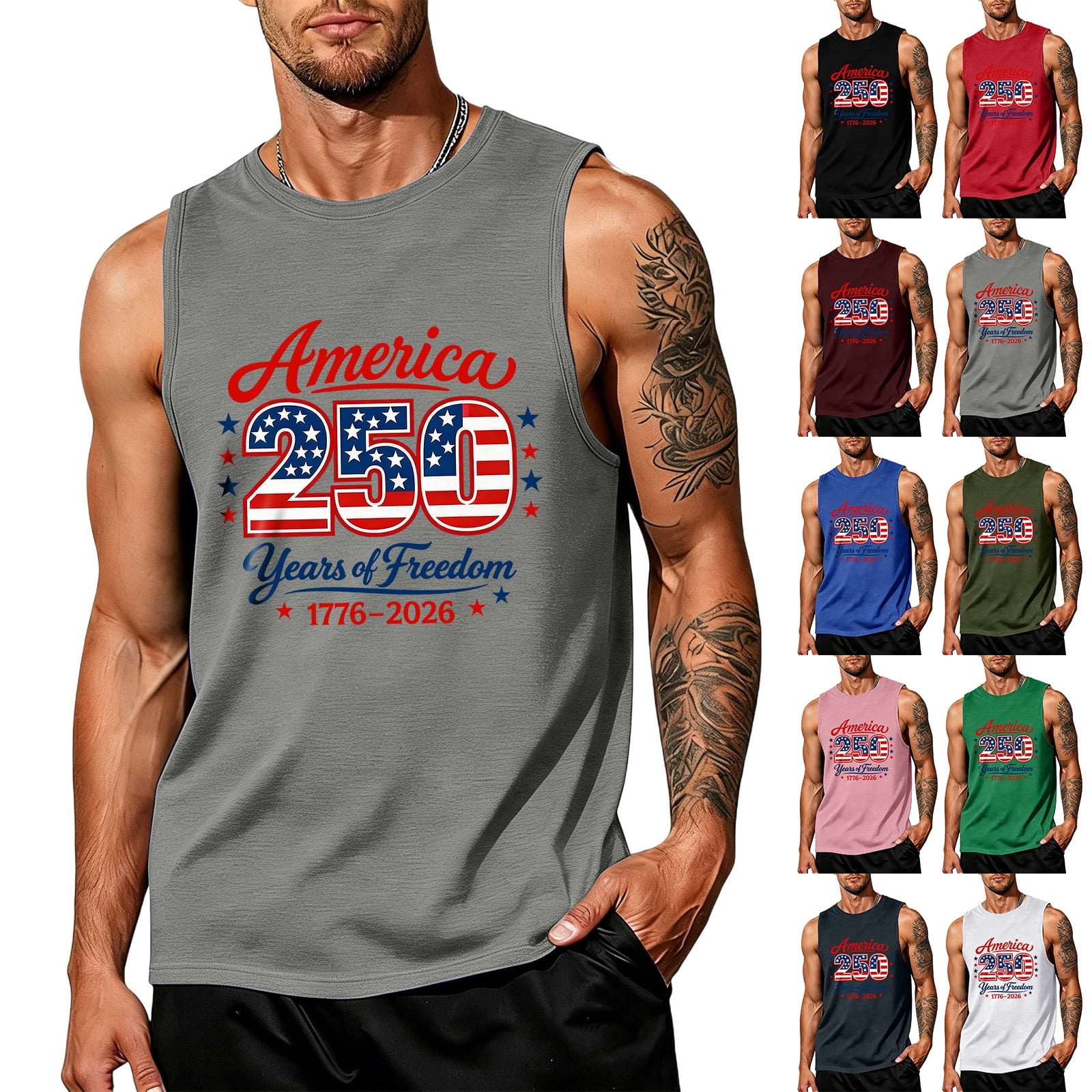 Patriotic Men's Tank Top with Vintage America 250 Years Graphic and ...