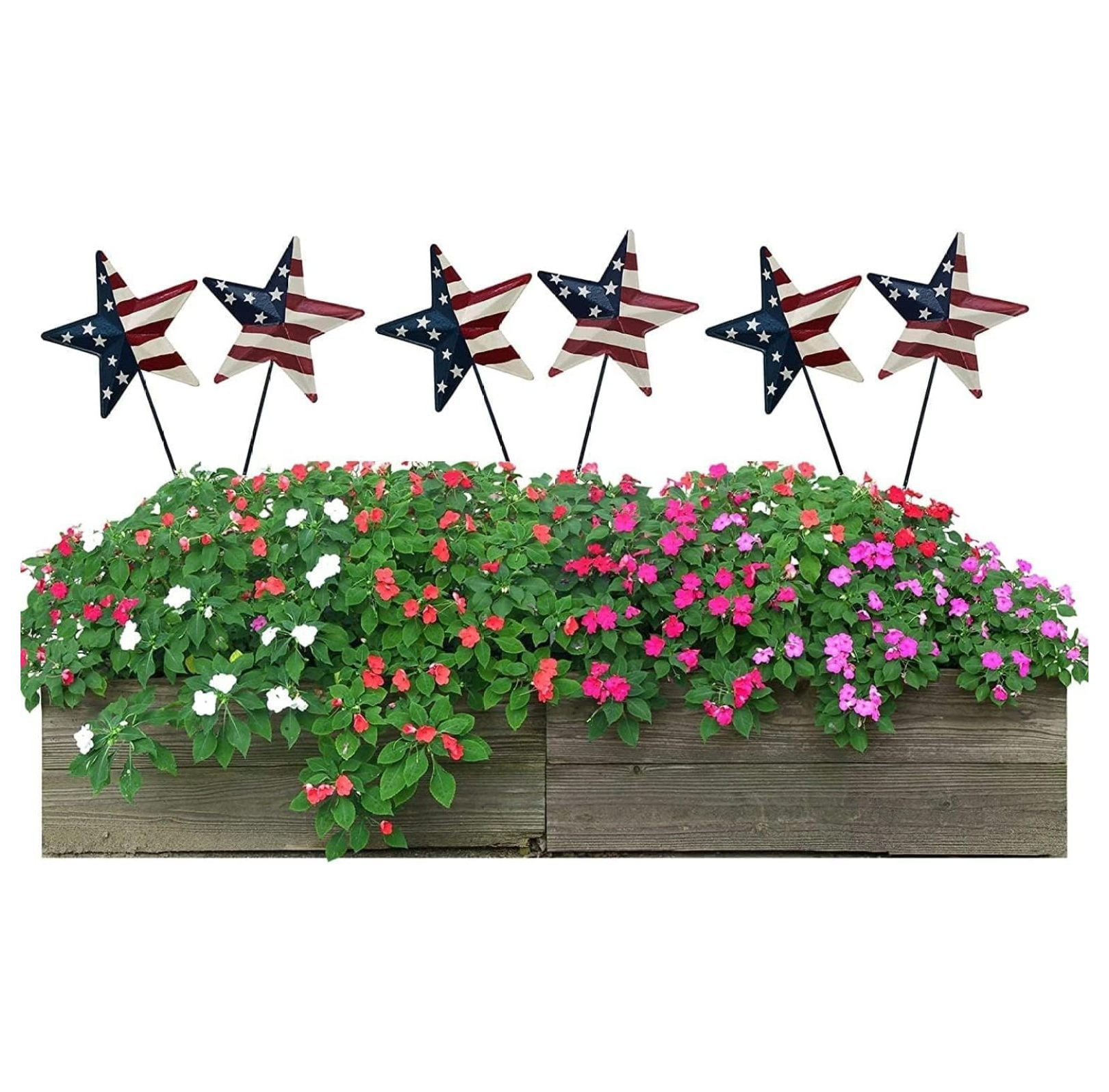 Patriotic Metal American Flag Garden Stakes 6 Pack 3D Rustic Barn Star ...