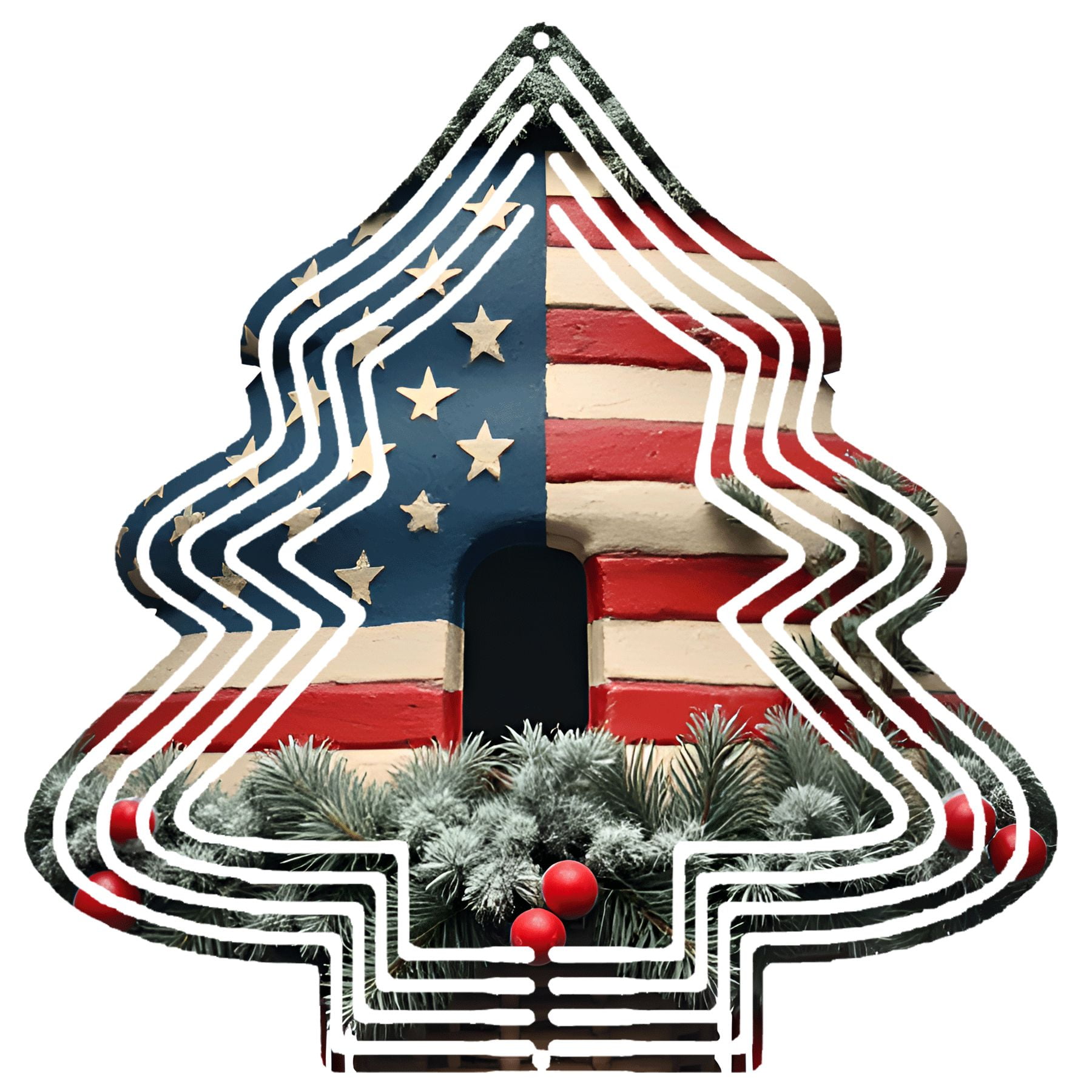 Patriotic Metal Hanging Christmas Tree Wind Spinner - Festive American ...