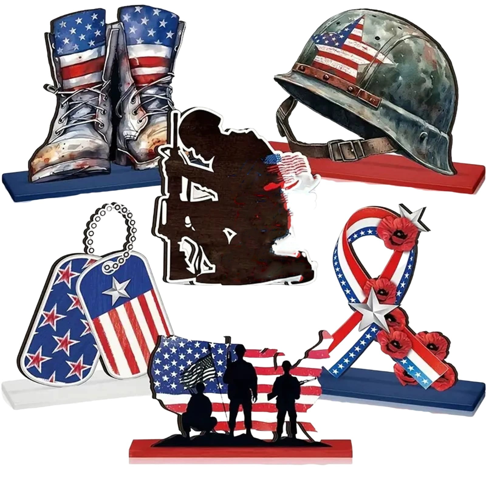 Patriotic Military Wooden Tabletop Decor Set American Flag Themed ...