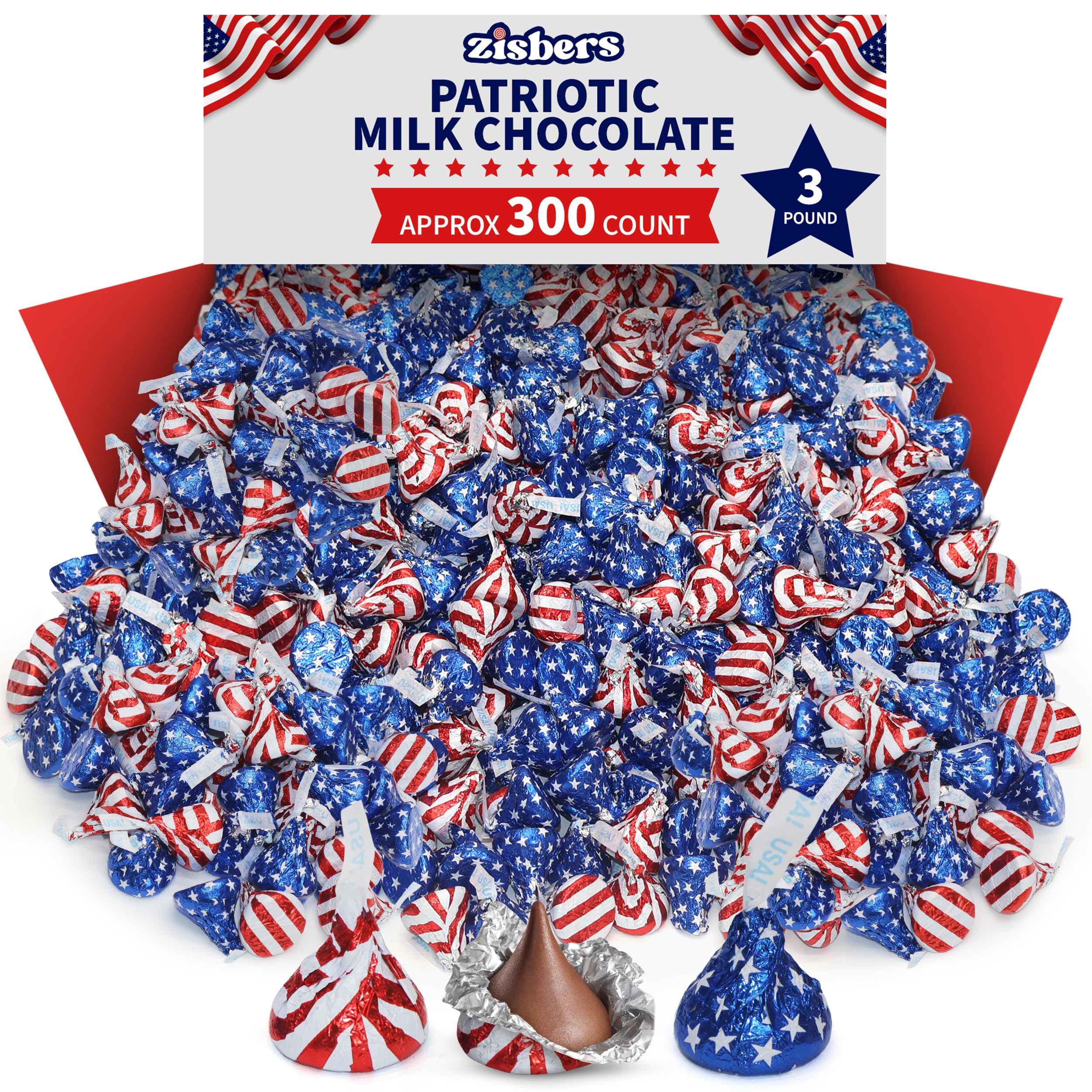 Patriotic Milk Chocolate Candy Bulk MDA05 Pack 3 Pound - Approx. 300 ...