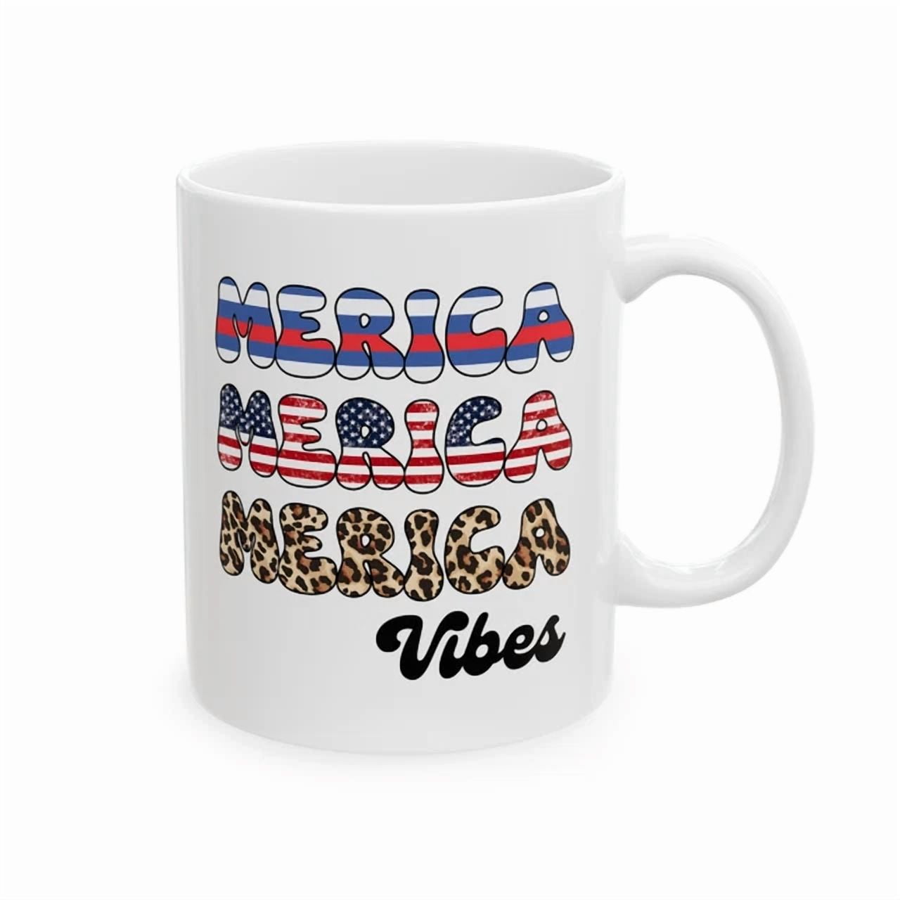 Patriotic Mug Summer Merica Vibes Leopard Retro USA Flag Coffee Tea Cup ...