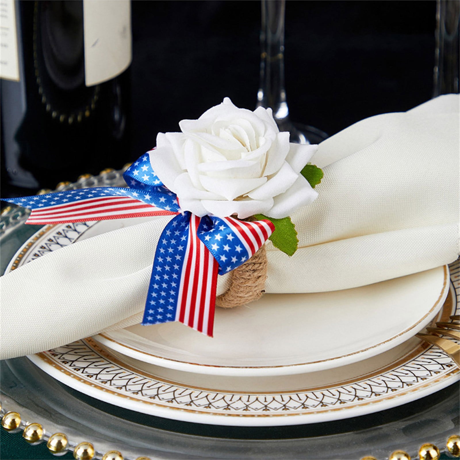 Patriotic Napkin Rings, Artificial Rose Red White and Blue Flower 4th ...