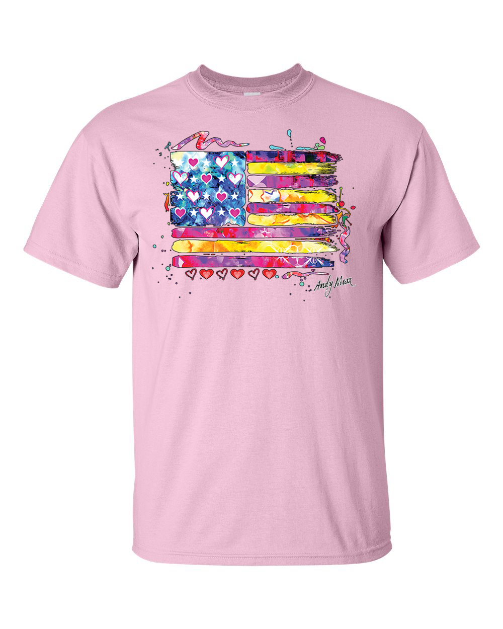 Patriotic Neon Watercolor American Flag Short Sleeve T-shirt-Light Pink ...