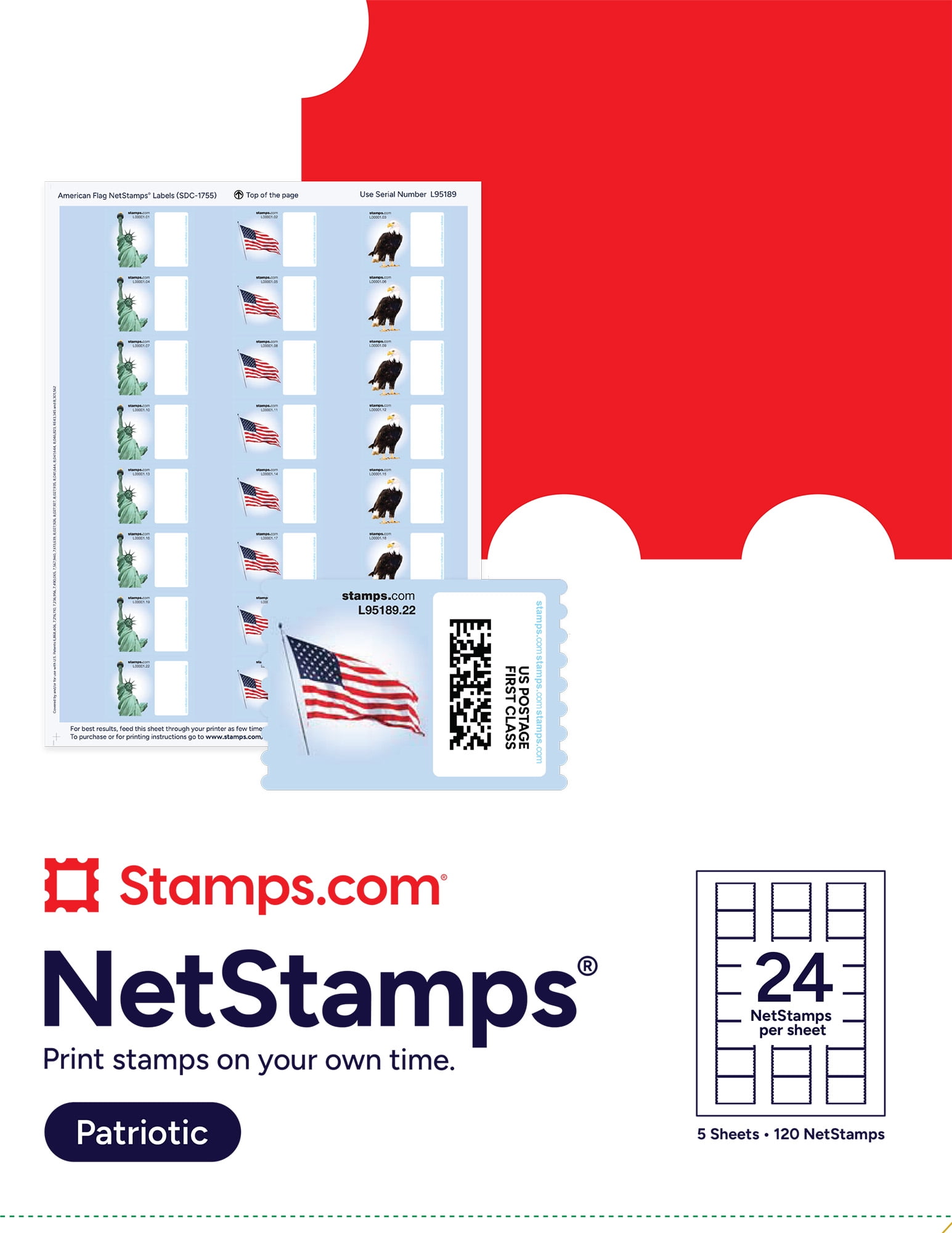 Stamps Patriotic NetStamps, 120 ct Blank Postage Labels, Self-Adhesive ...