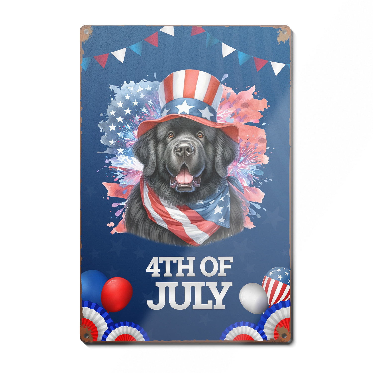 Patriotic Newfoundland Celebrates 4th of July Vertical Metal Aluminum ...