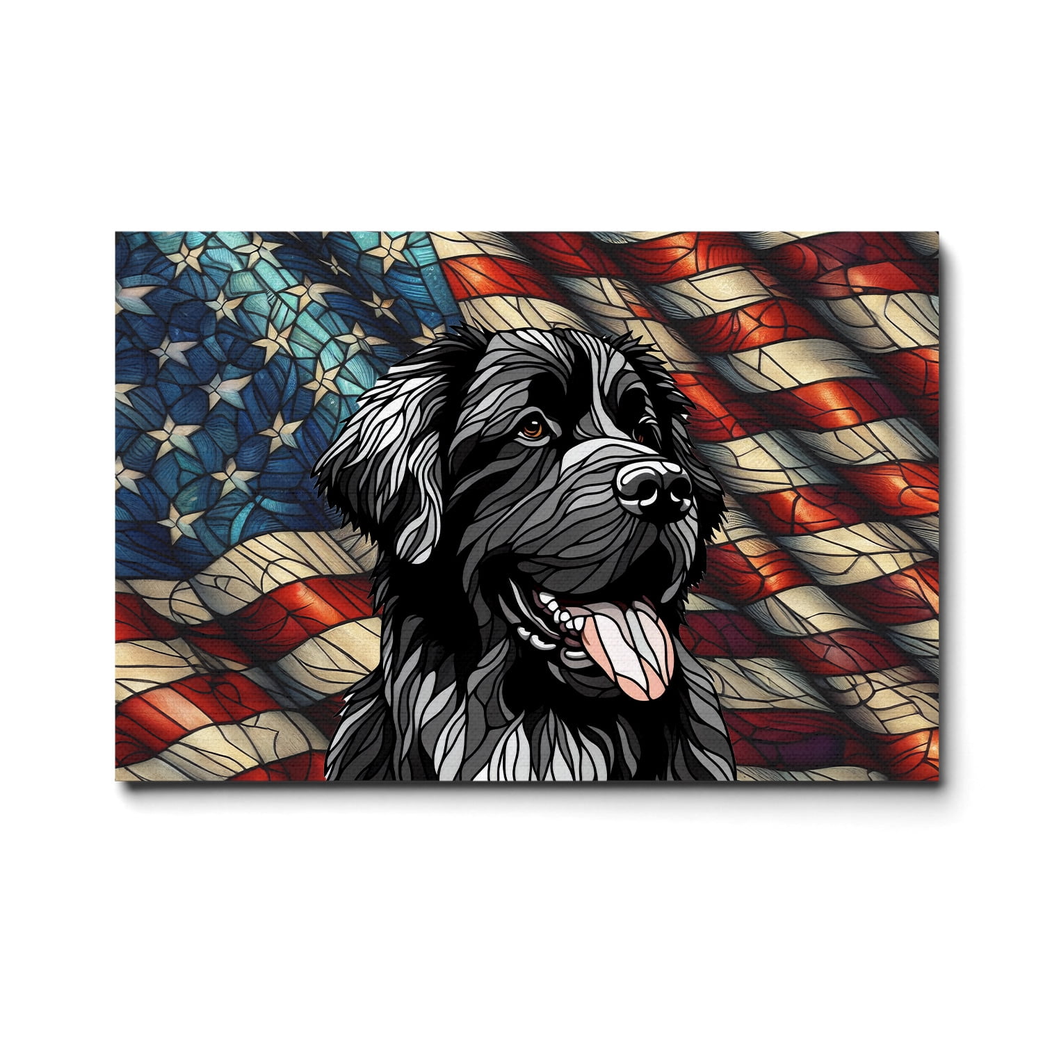 Patriotic Newfoundland Stained Glass Portrait American Flag Horizontal ...