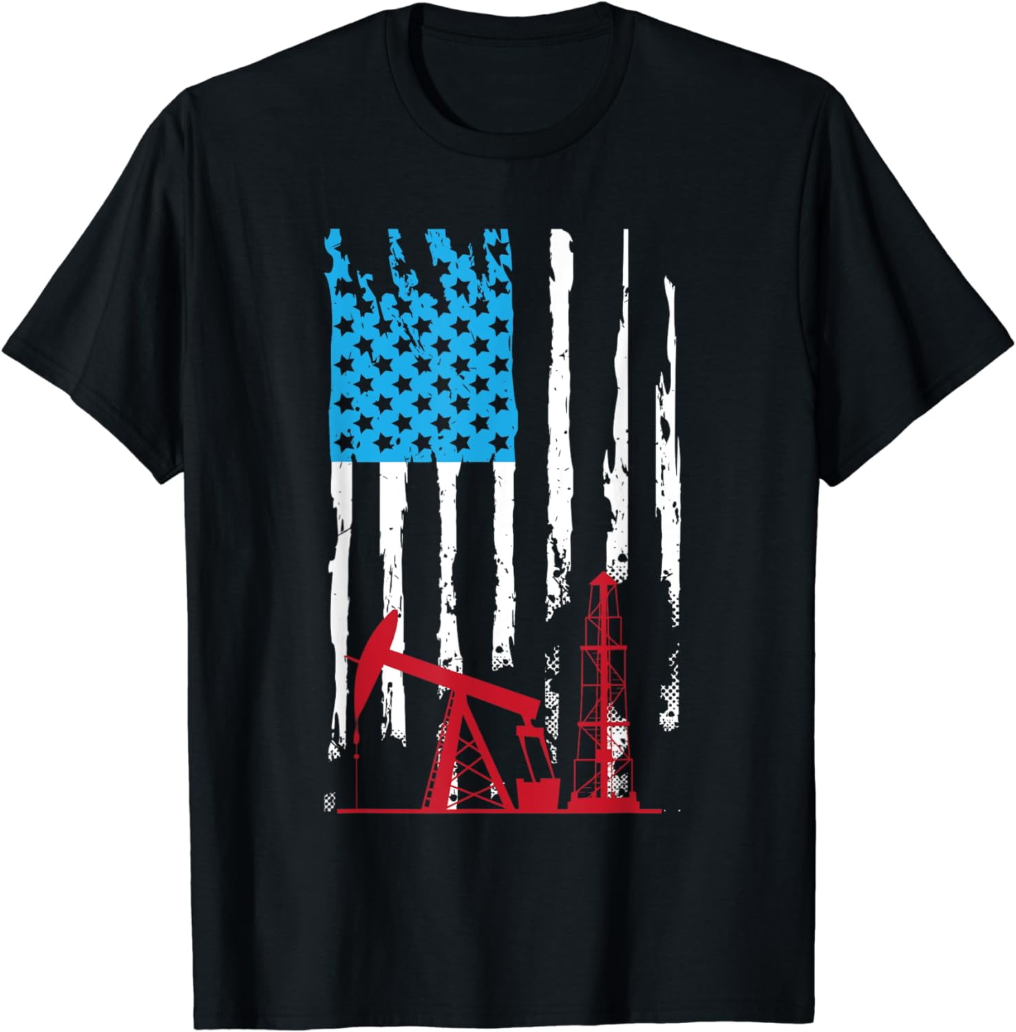 Patriotic Oilfield Worker Oilman Oil Rig Drilling US Flag T-Shirt ...