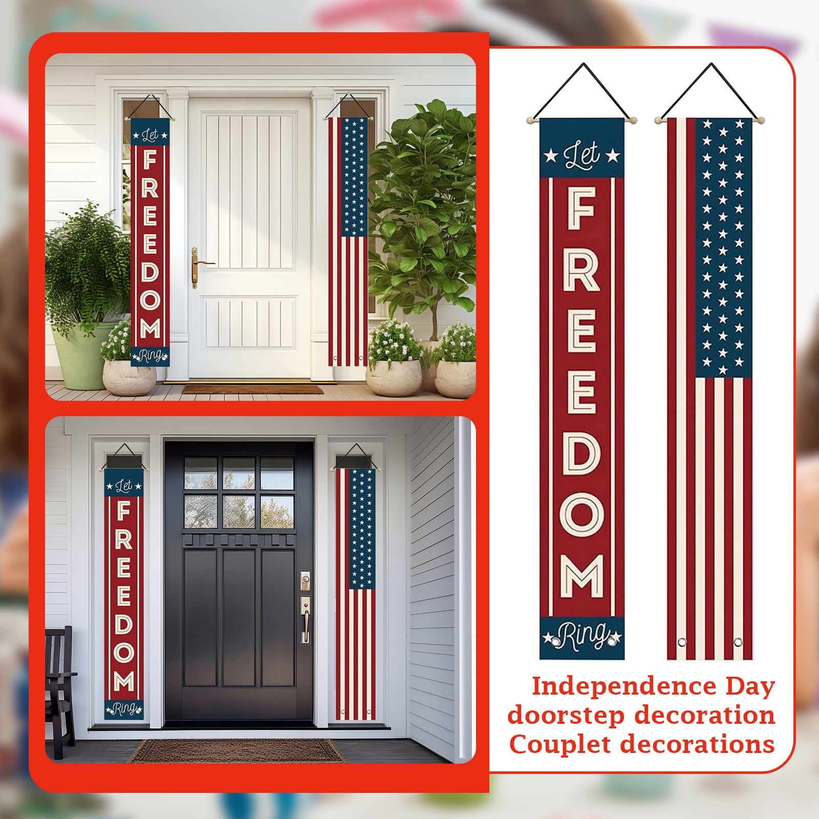 Patriotic Outdoor Porch Sign Set Let Freedom Ring & American Flag ...