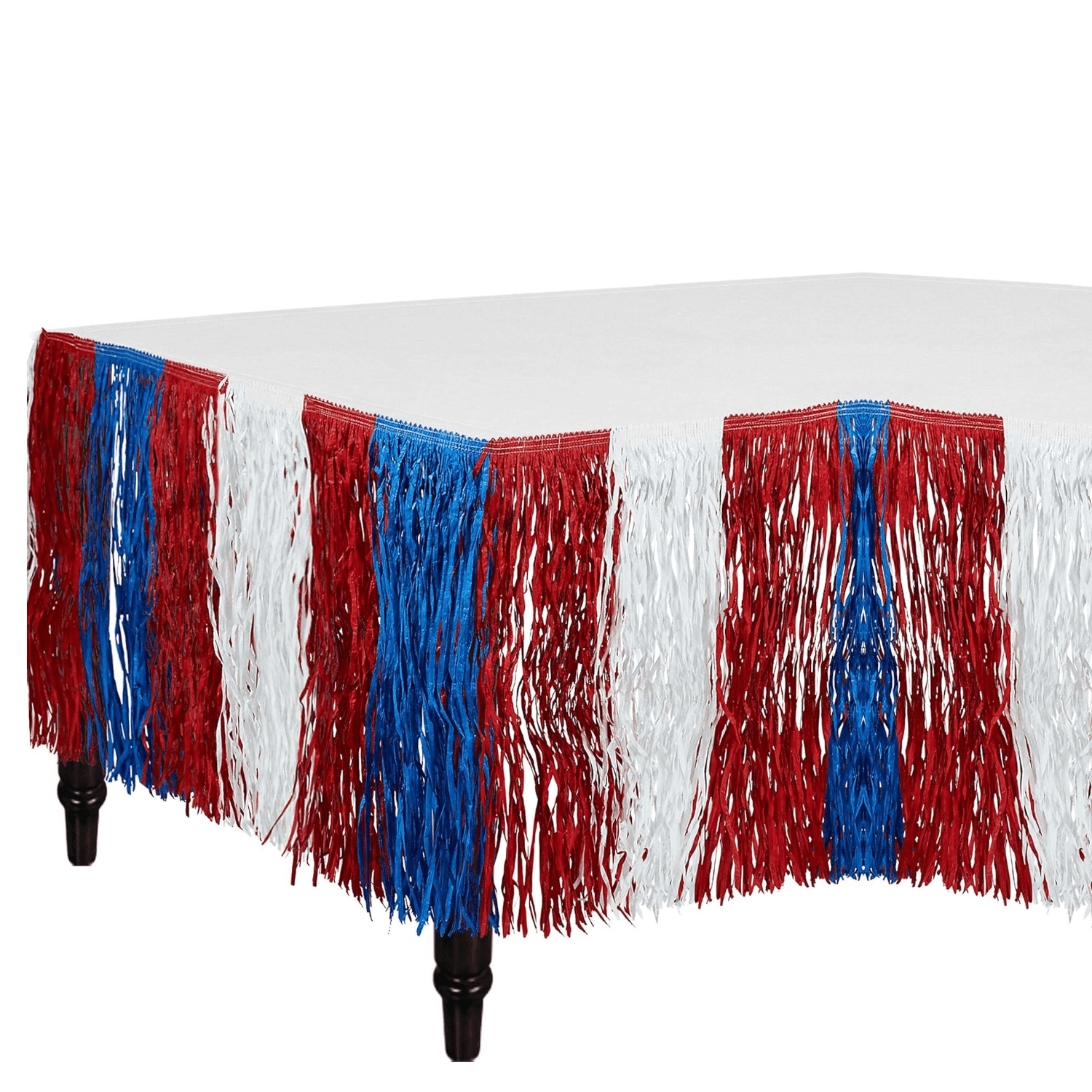 Patriotic Paper Fringe Table Skirt, 29" x 9' - Red, White & Blue Decor for 4th of July, Memorial ...