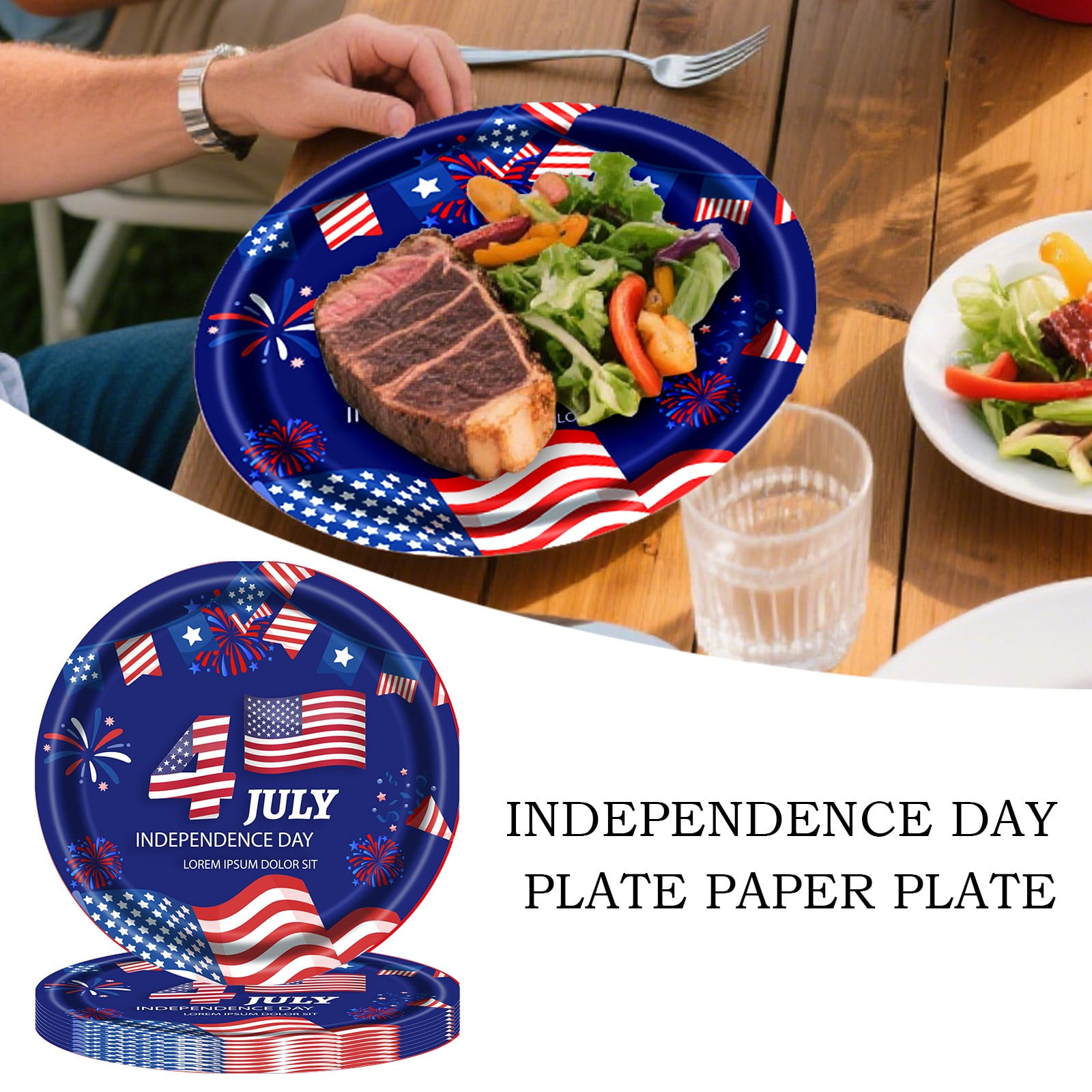 Patriotic Paper Plates 4th of July - 8.5 Inch Disposable Dinner Plates ...