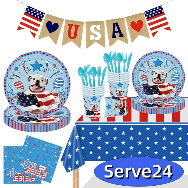 4th of July Party Supplies Patriotic Paper Plate Banner Tablecloth ...
