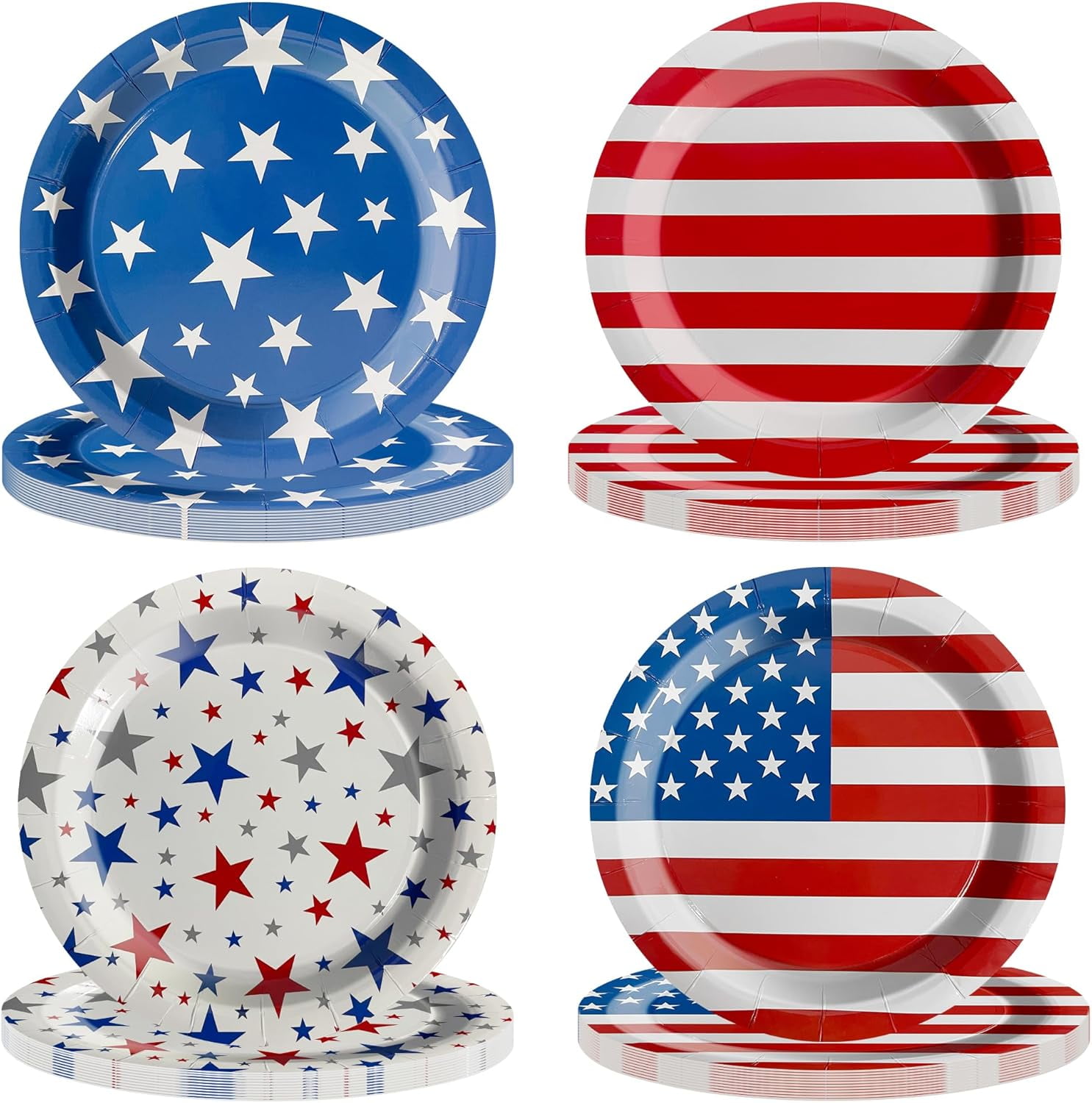 Patriotic Paper Plates, 7 inch, 48 Count, Stars and Stripes Design, BPA ...