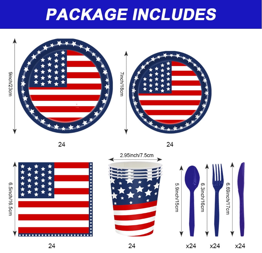 Patriotic Party Supplies,24 sets American Flag Themed Party Set ...