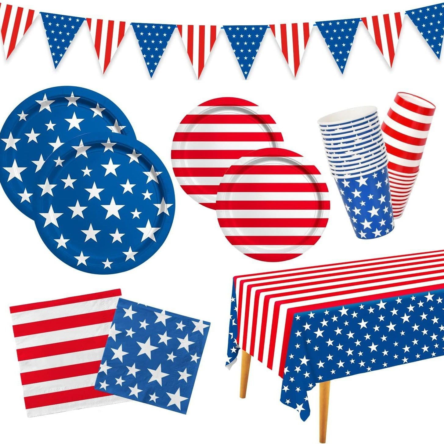 Patriotic Party Supplies Tableware Set American Flag Plates, Napkins ...