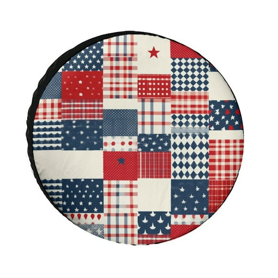 Patriotic Patchwork Blue White And Red Camper Spare Tire Cover Memorial ...