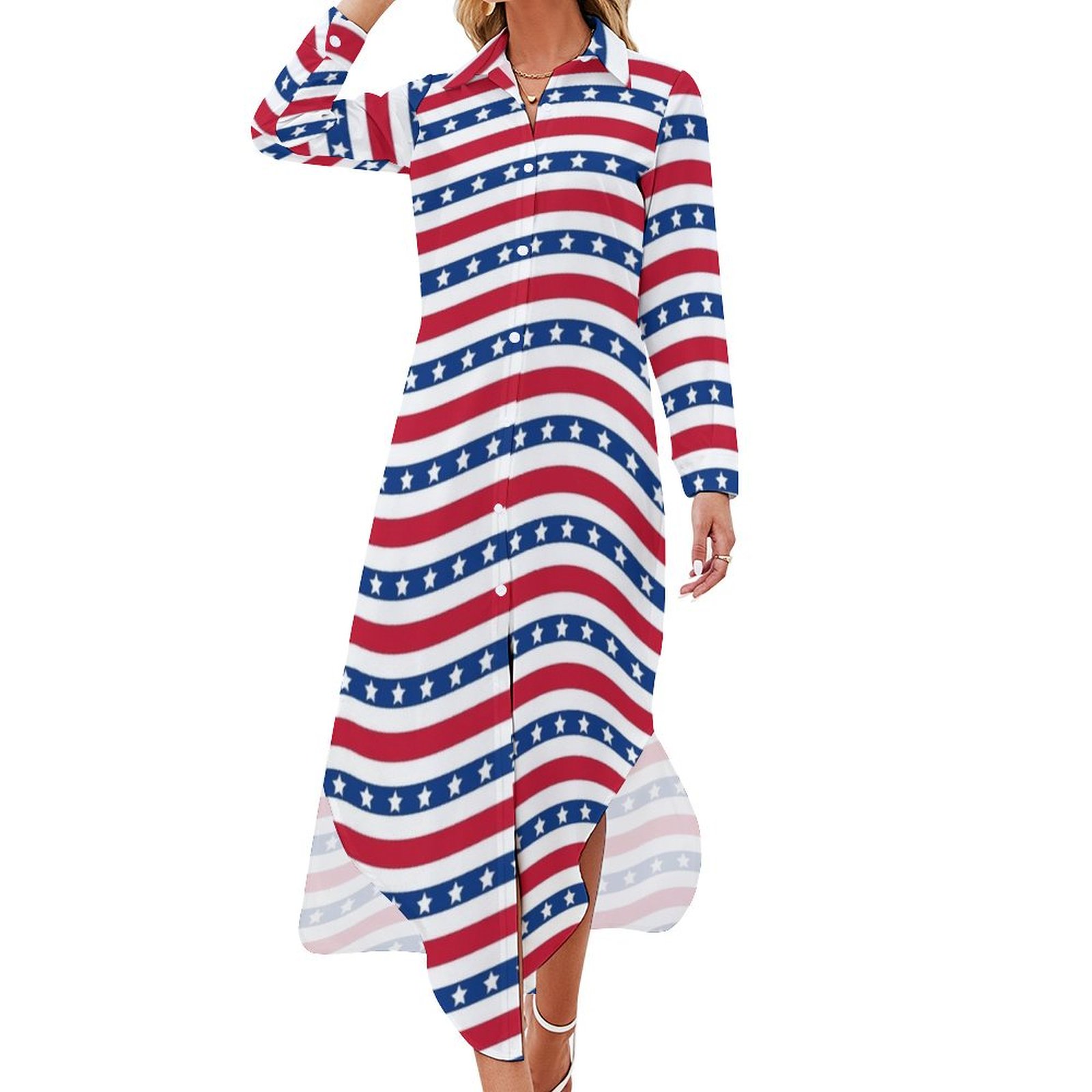 Patriotic Pattern United States Of America USA Long Sleeved Shirt Dress ...