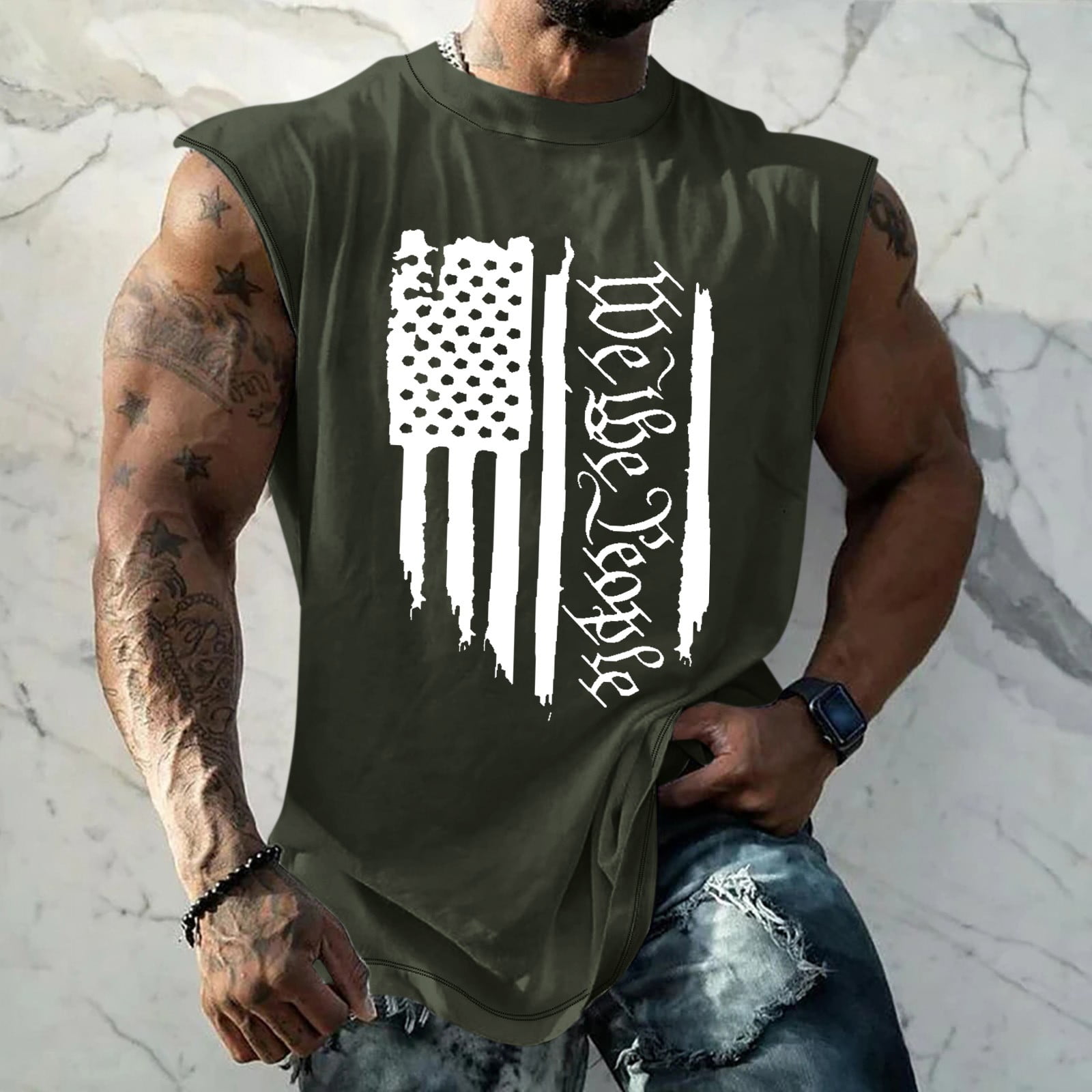 Patriotic Perfection ! Mens Tank Top American Flag Print Top Mens Tank ...