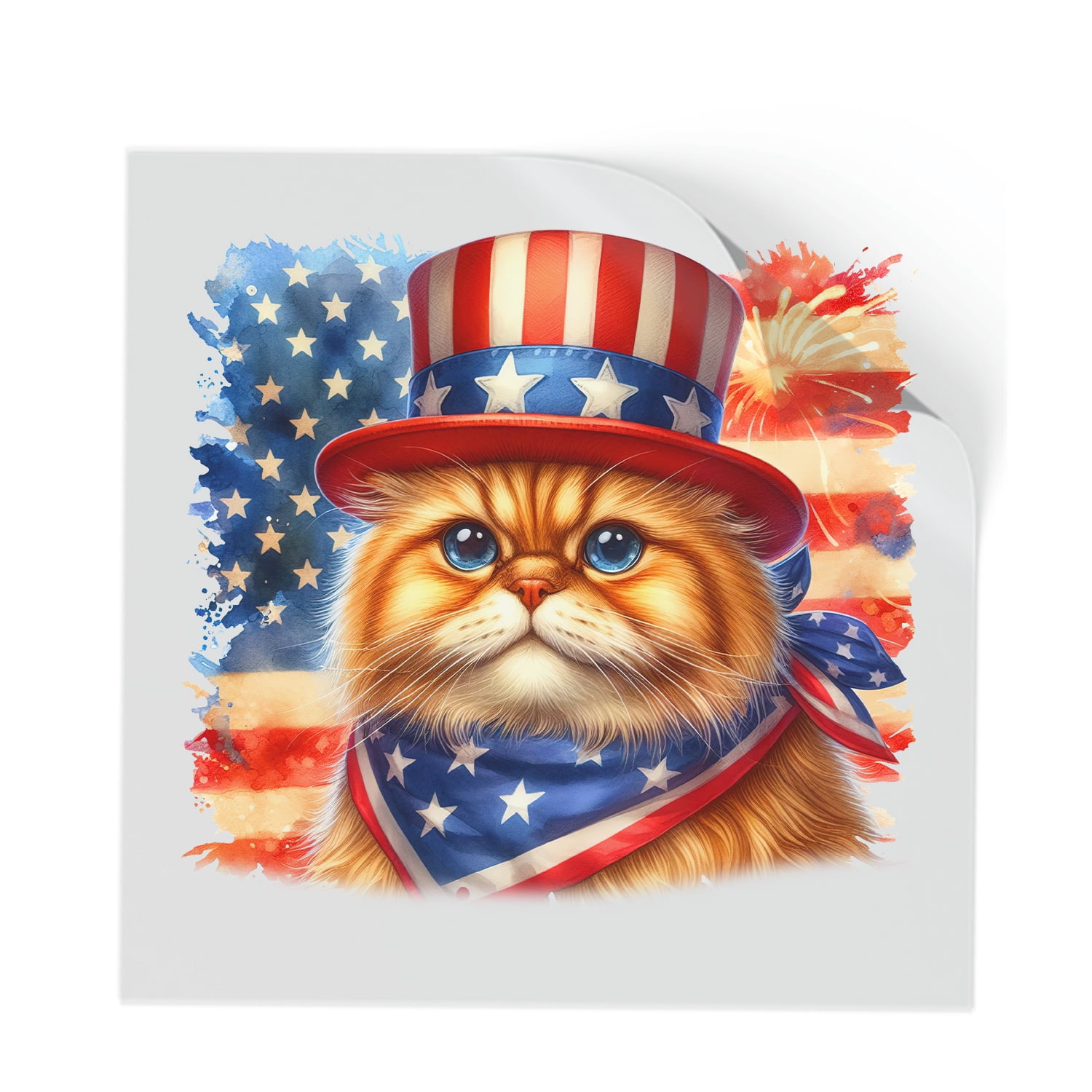 Patriotic Persian Celebrates 4th of July Cutout Transfer Sticker Cat ...