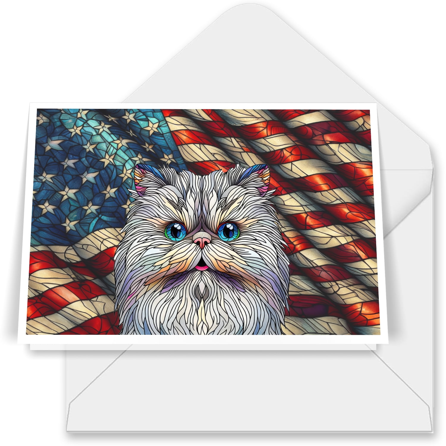 Patriotic Persian Stained Glass Portrait American Flag 7x5in Folded ...