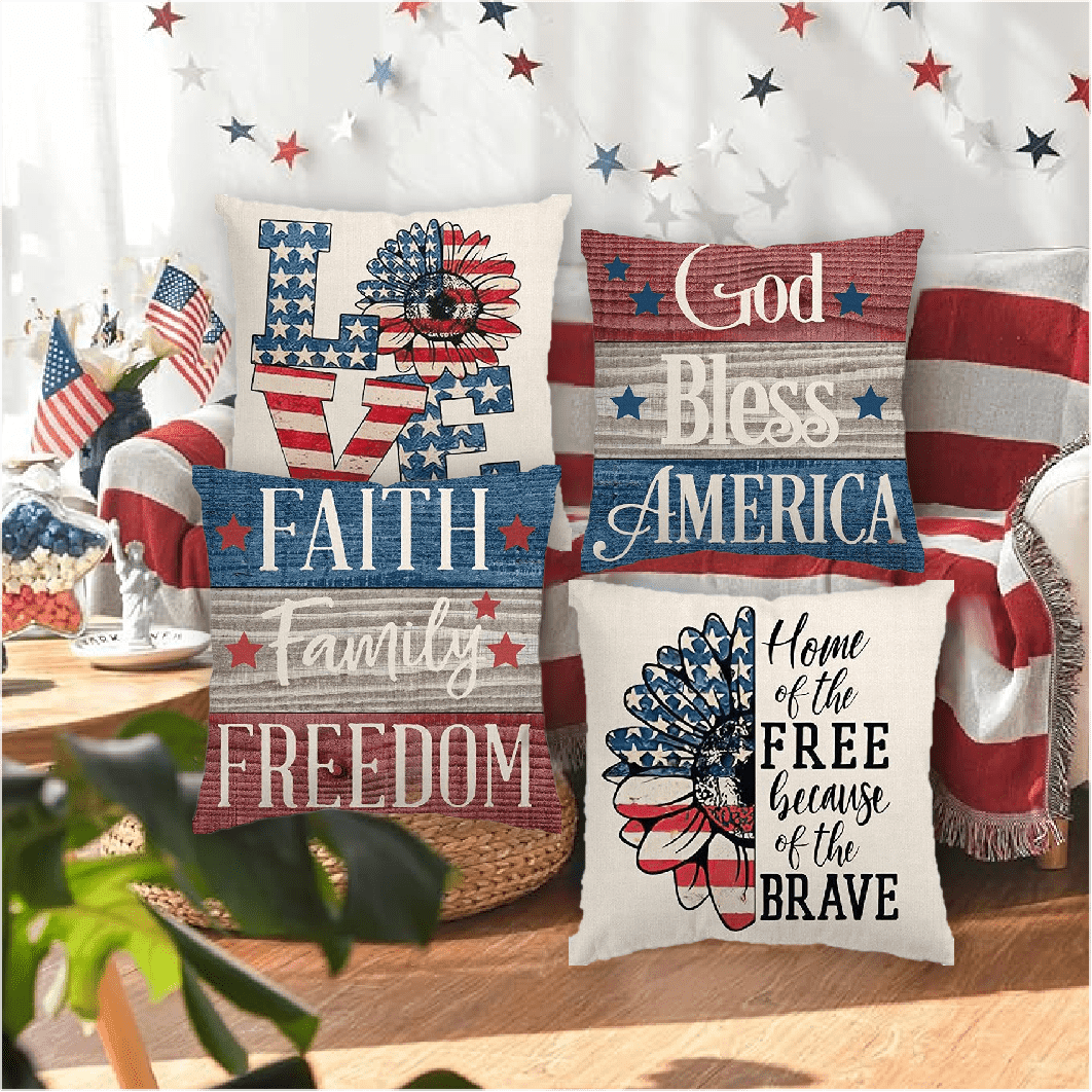 Patriotic Pillow Covers 18x18 Set of 4, 4th of July Decorations Throw ...