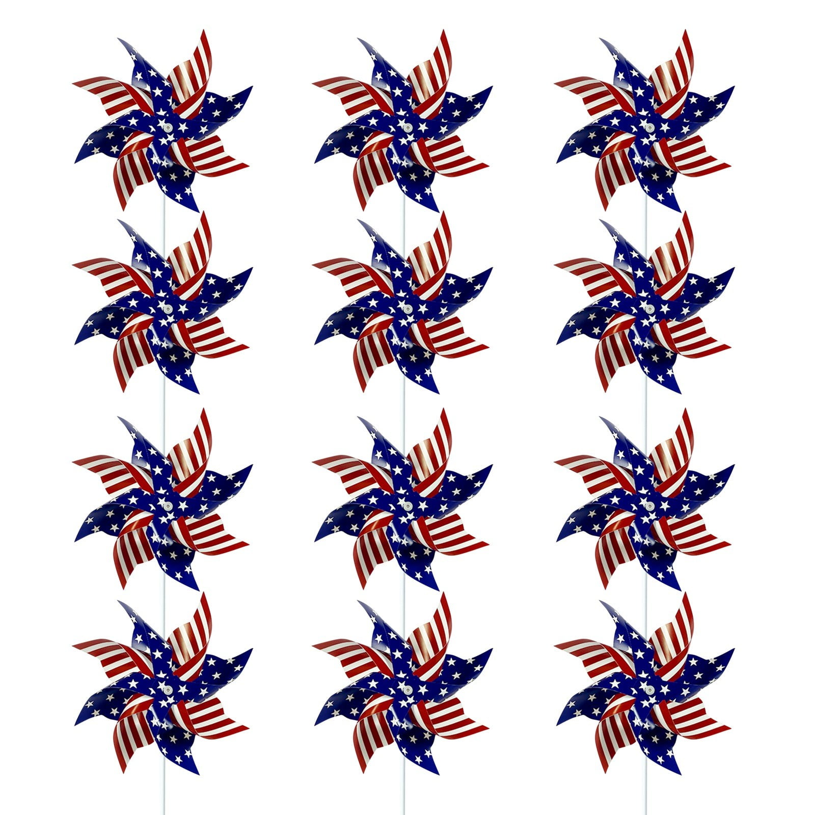 Patriotic Pinwheels 12 Pack, Red, White, and Blue Stars and Stripes ...