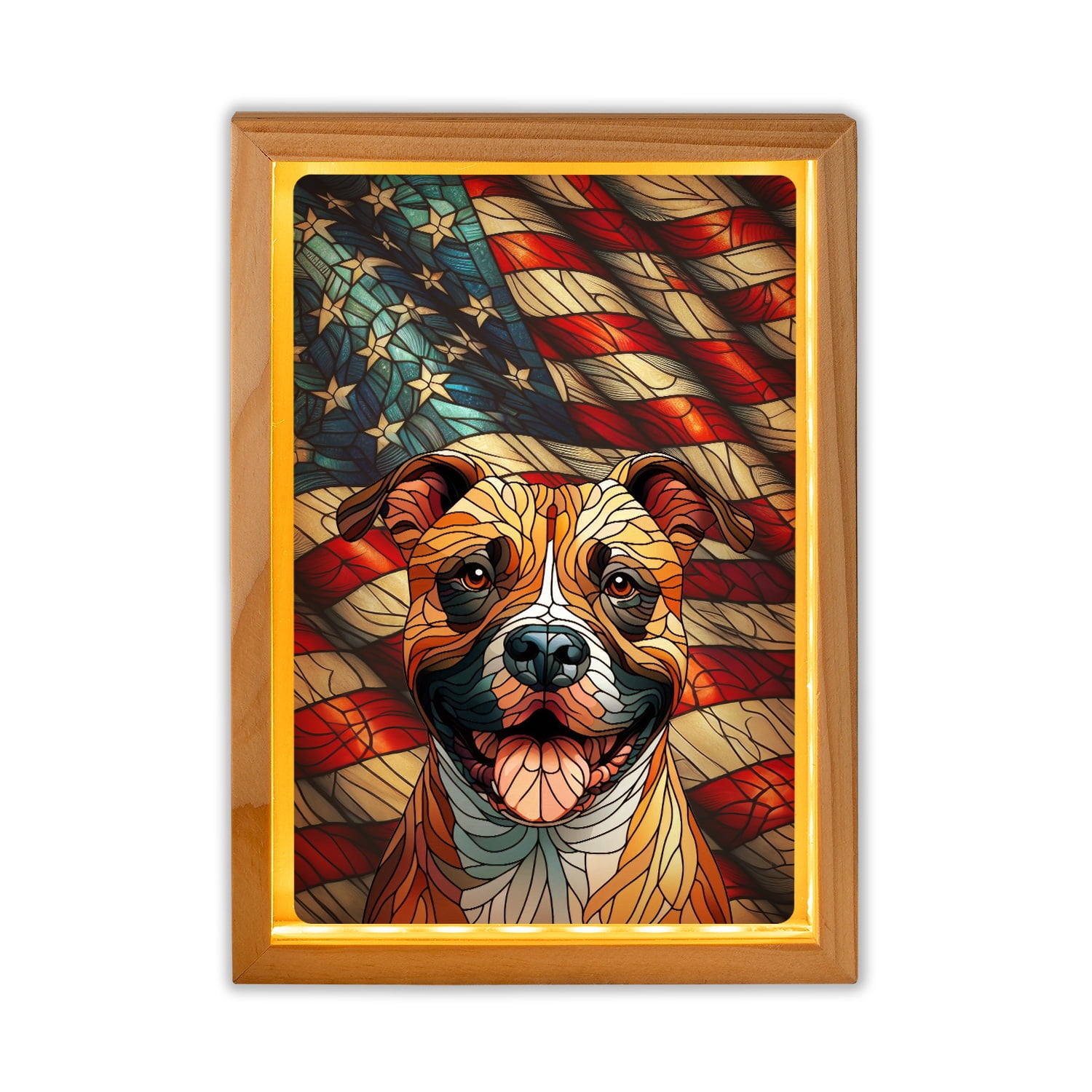 Patriotic Pitbull Stained Glass Portrait American Flag Acrylic Plaque ...
