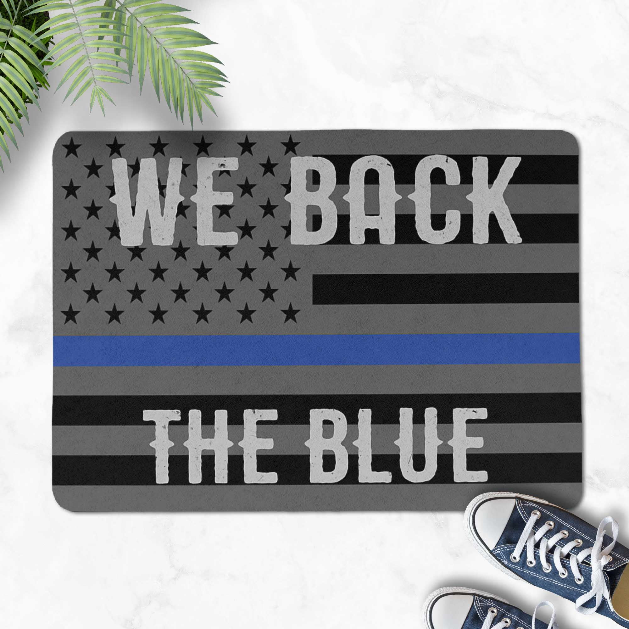 Patriotic Police Support Doormat, Thin Blue Line Flag Entry Rug for ...