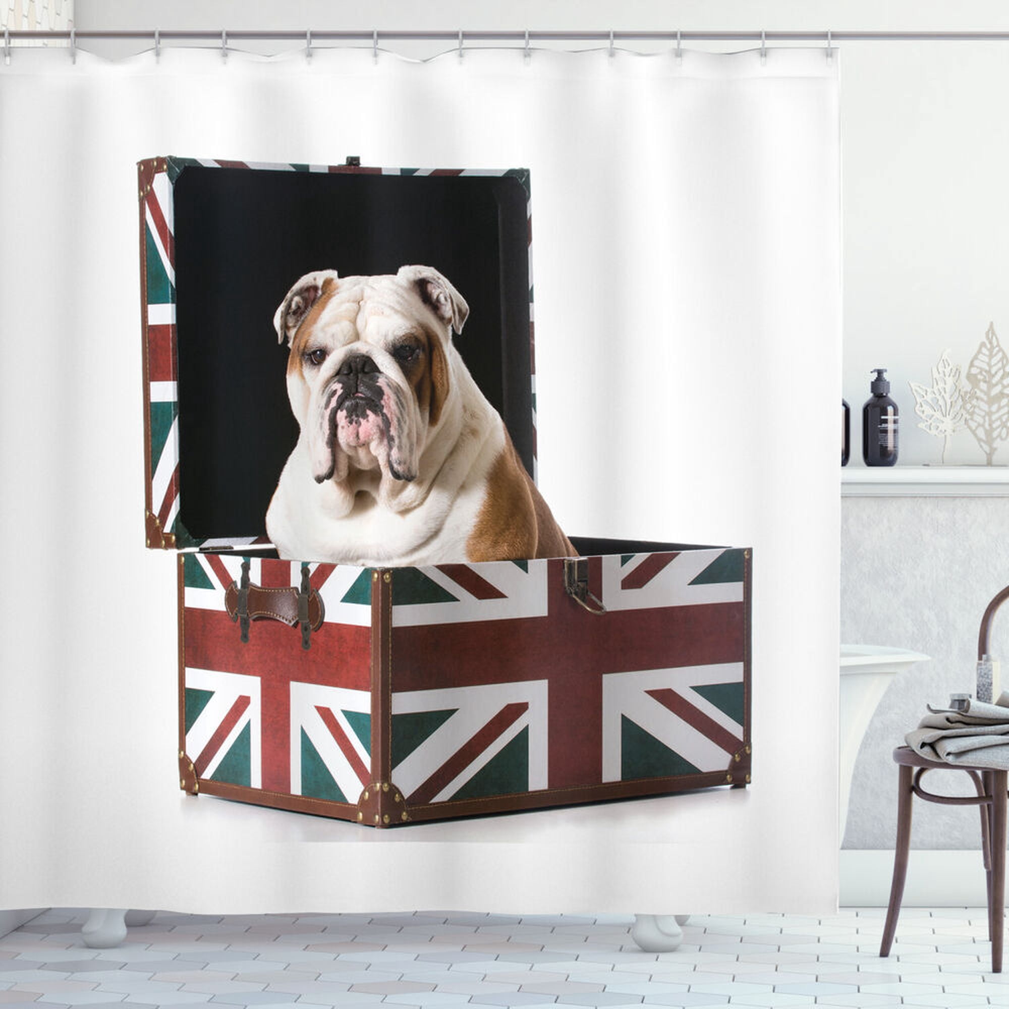 Patriotic Pooch: USA-inspired Shower Curtain showcasing English Bulldog ...