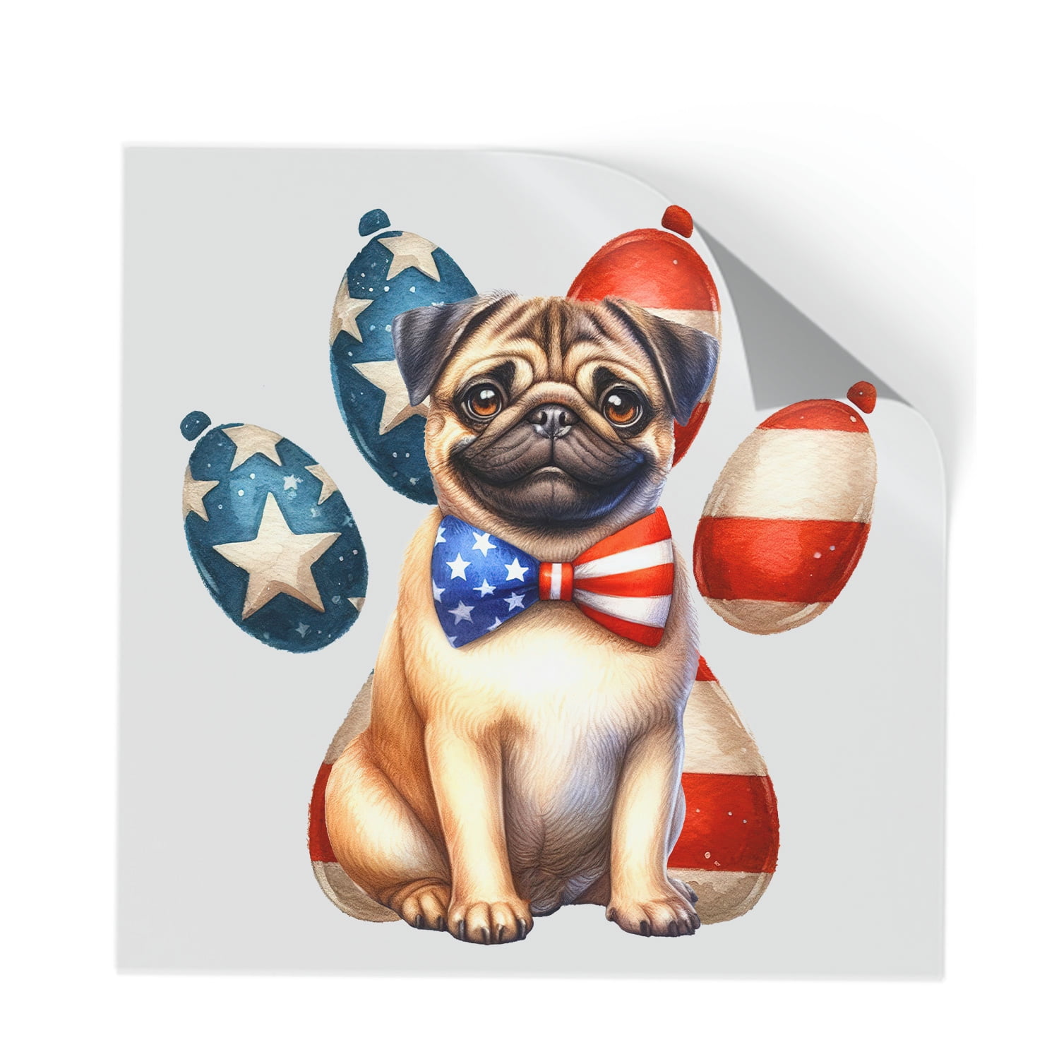 Patriotic Pug 4th of July Independence Paws Cutout Transfer Sticker Dog ...