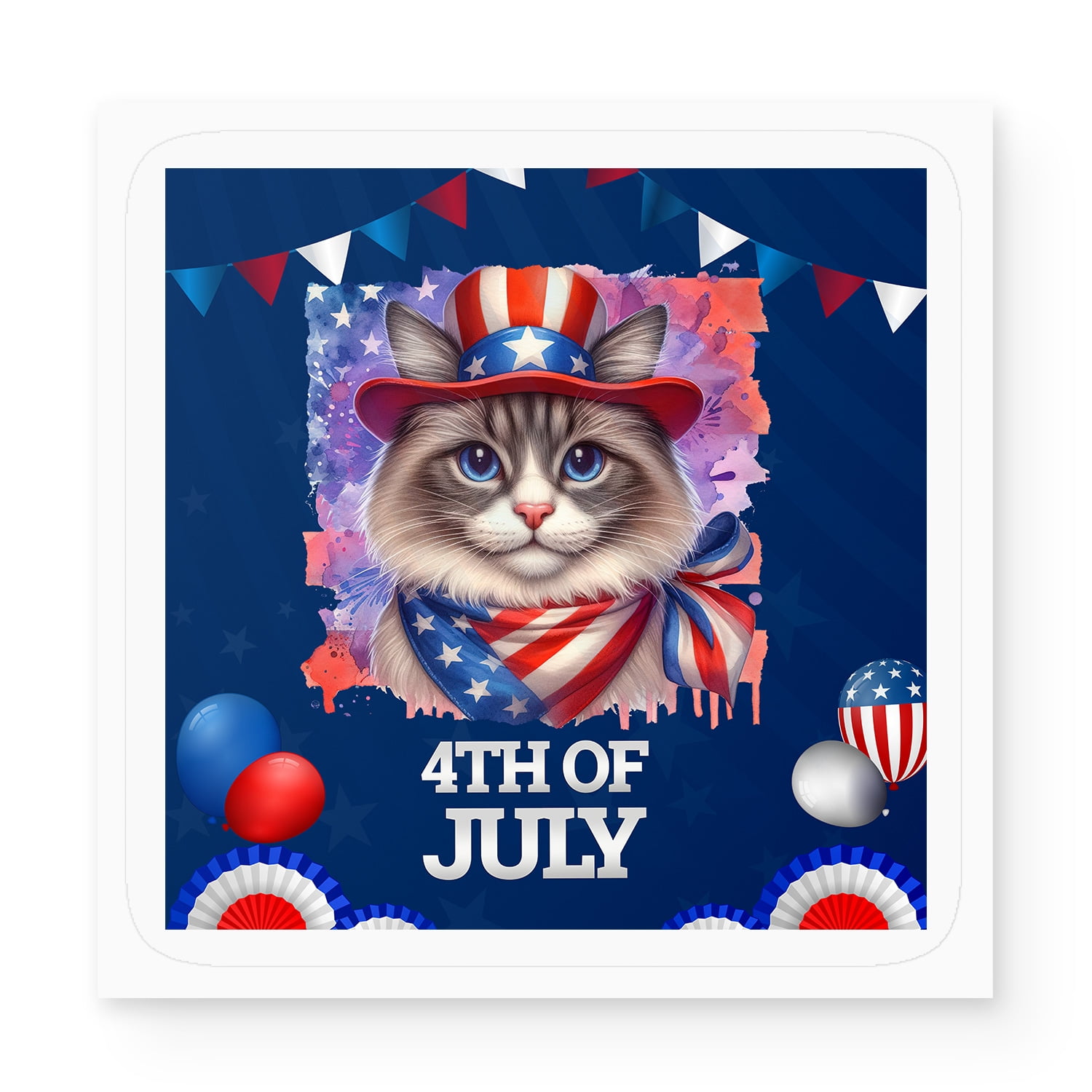 Patriotic Ragdoll Celebrates 4th of July Vinyl Sticker Cat Lover Kitten ...
