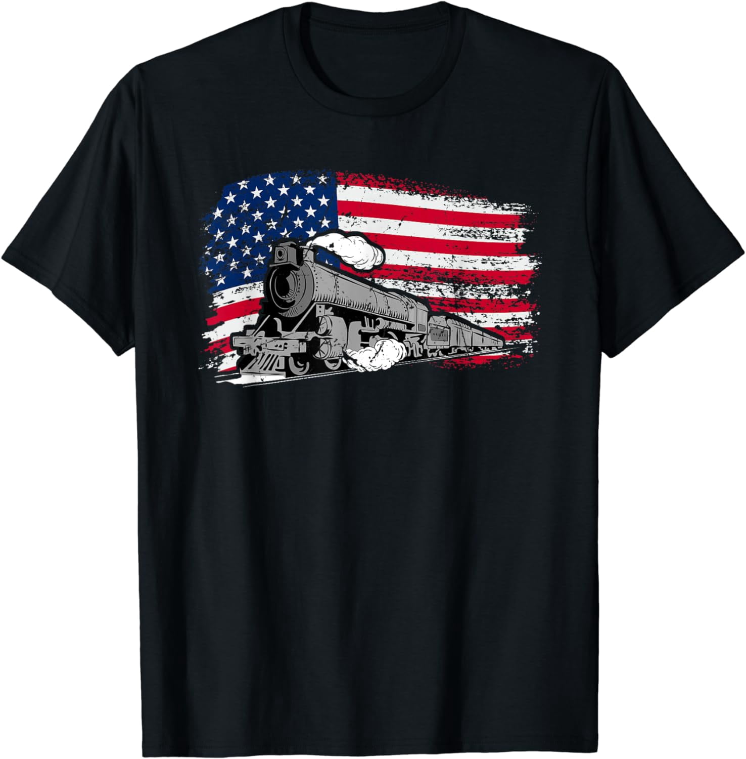 Patriotic Railway American Flag Locomotive Steam Train T-Shirt ...