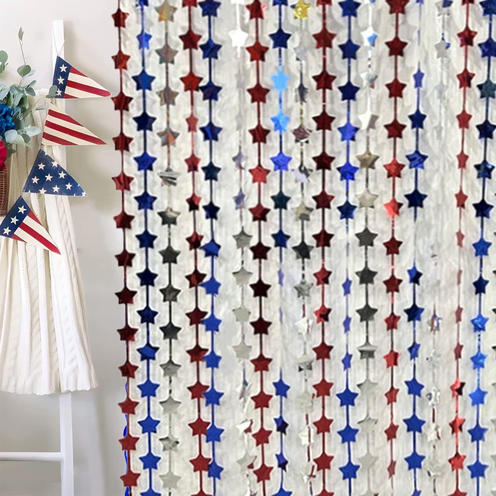 Patriotic Rain Curtain – Red, White & Blue Wavy Scimitar Streamers ...