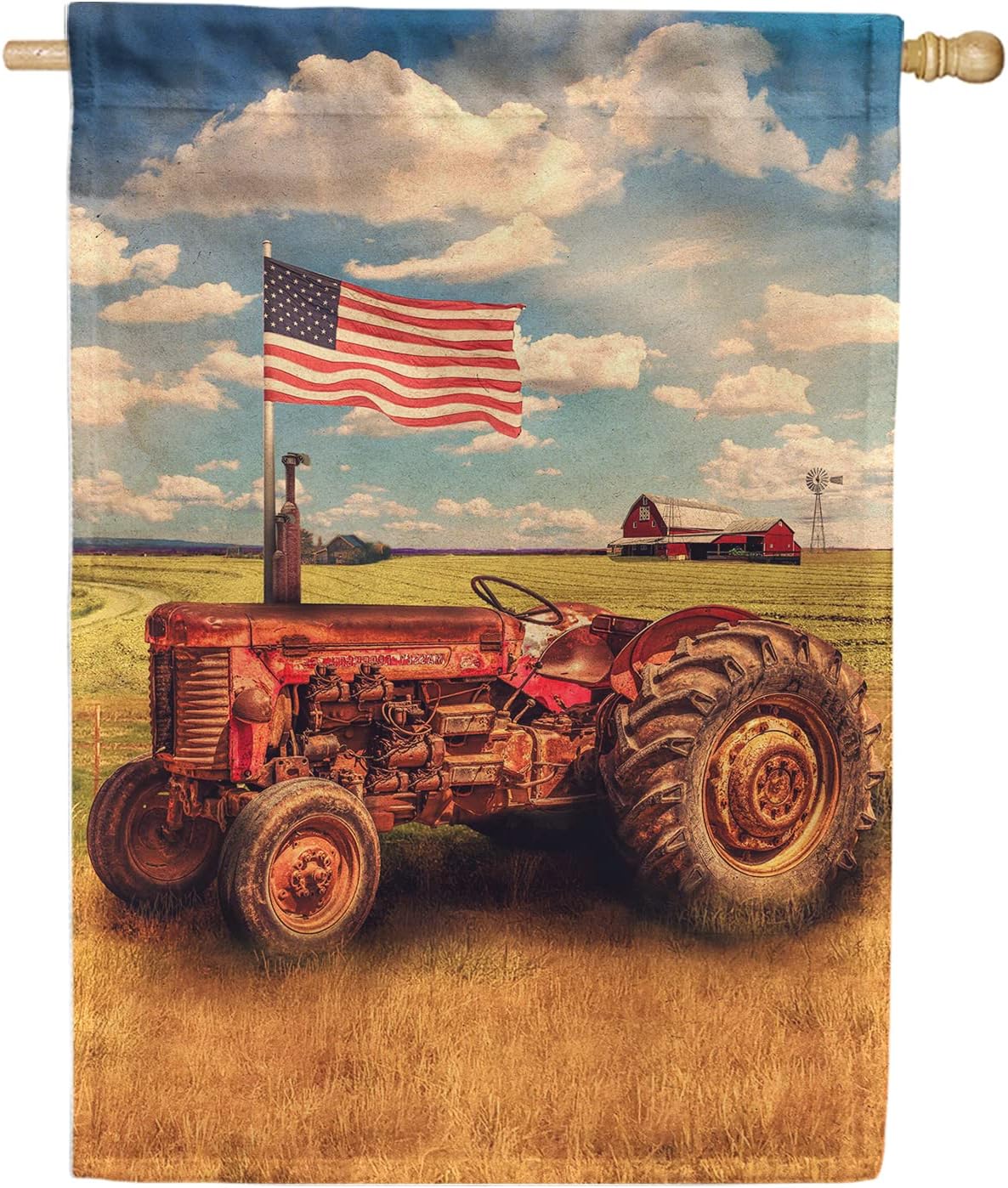 Patriotic Red Tractor Summer House Flag American Farm Life Country Red ...