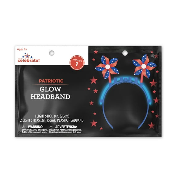 Way To Celebrate Patriotic Red White and Blue Glow Pinwheel Headband ...