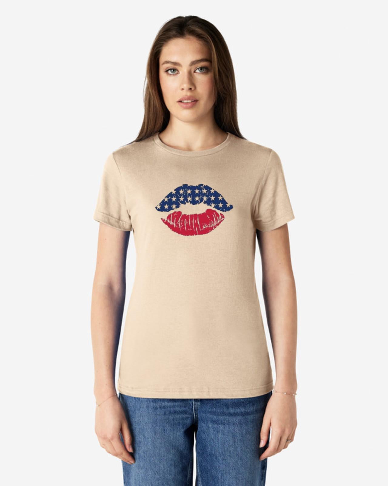 Patriotic Red White Blue Lips For An Independence Day Look T-Shirt ...