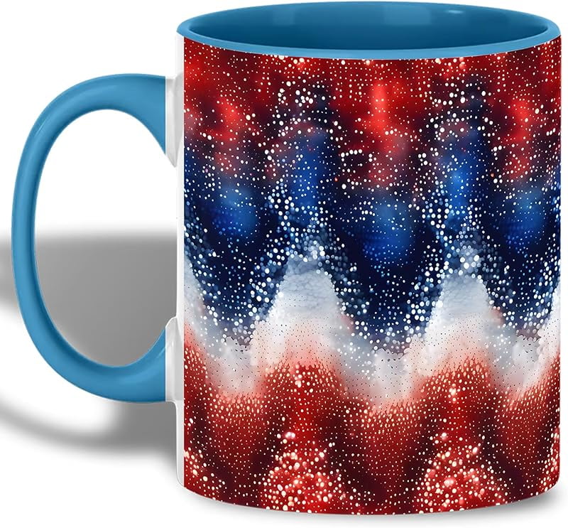 Patriotic Red White Blue Mug, Abstract Firework Dot Pattern Ceramic ...