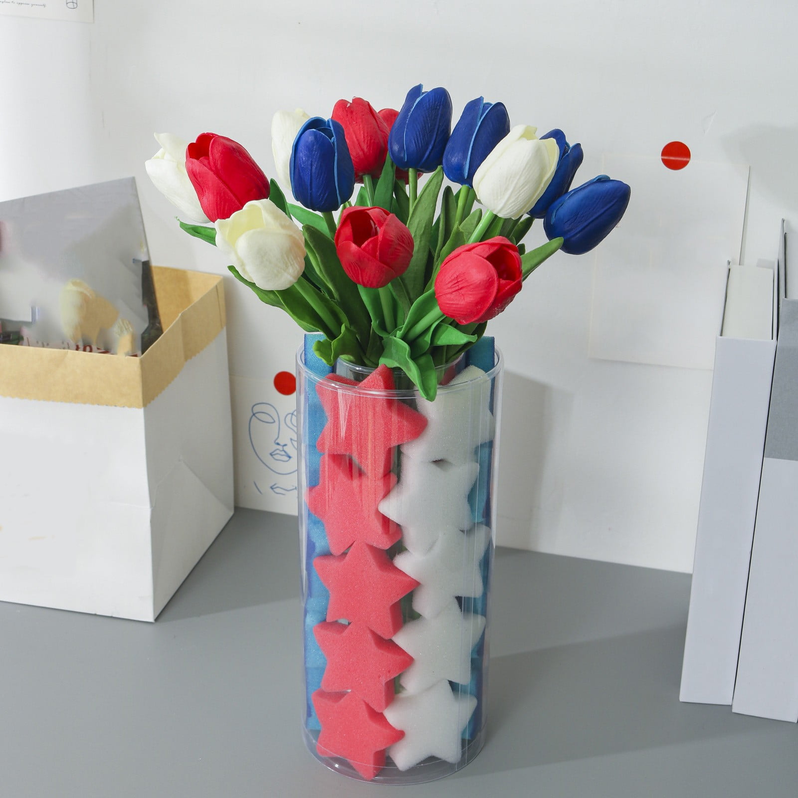 Patriotic Red White Blue & Multicolor Sponge Foam Vase Filler with ...