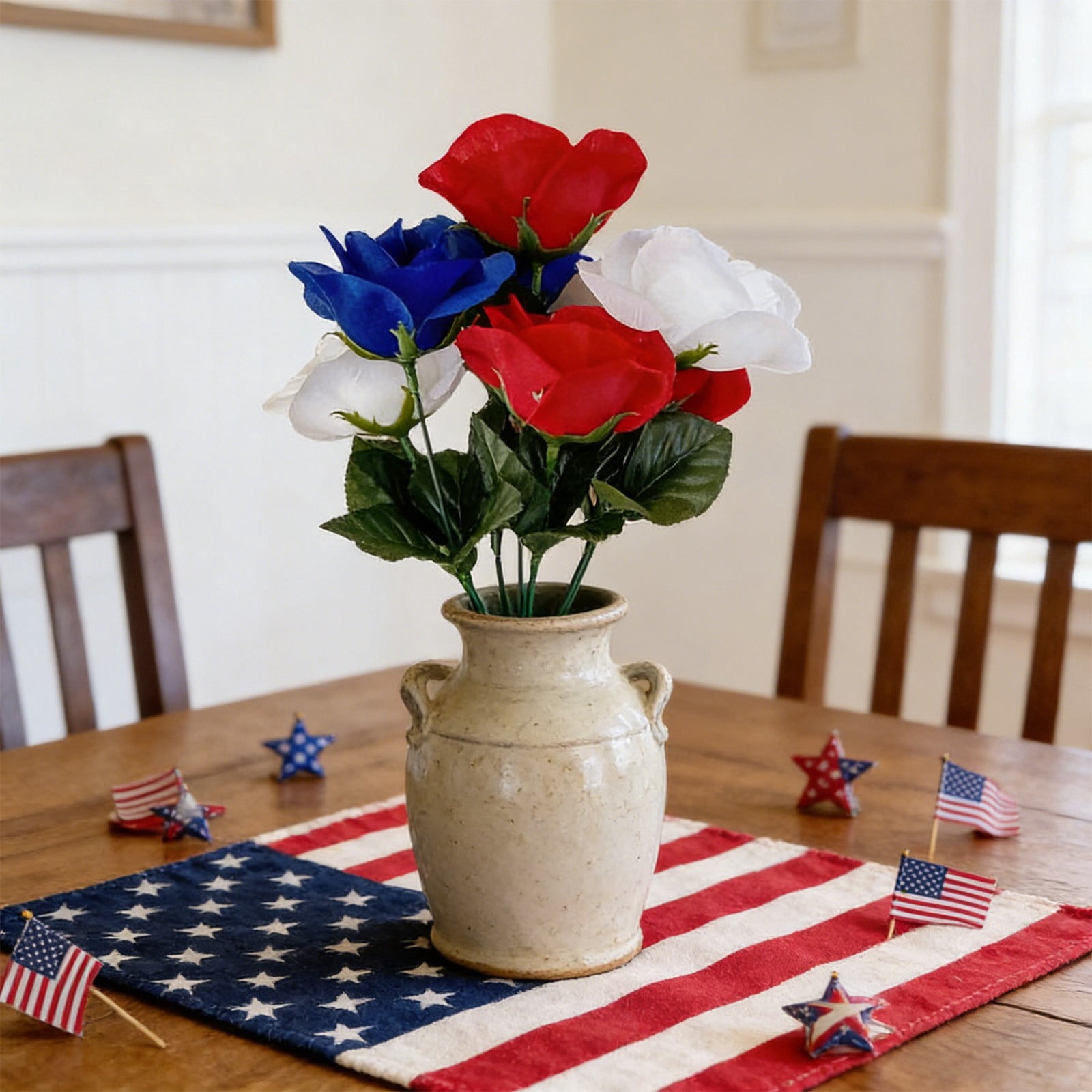 Patriotic Red White Blue Rose Artificial Flower Bouquet for ...